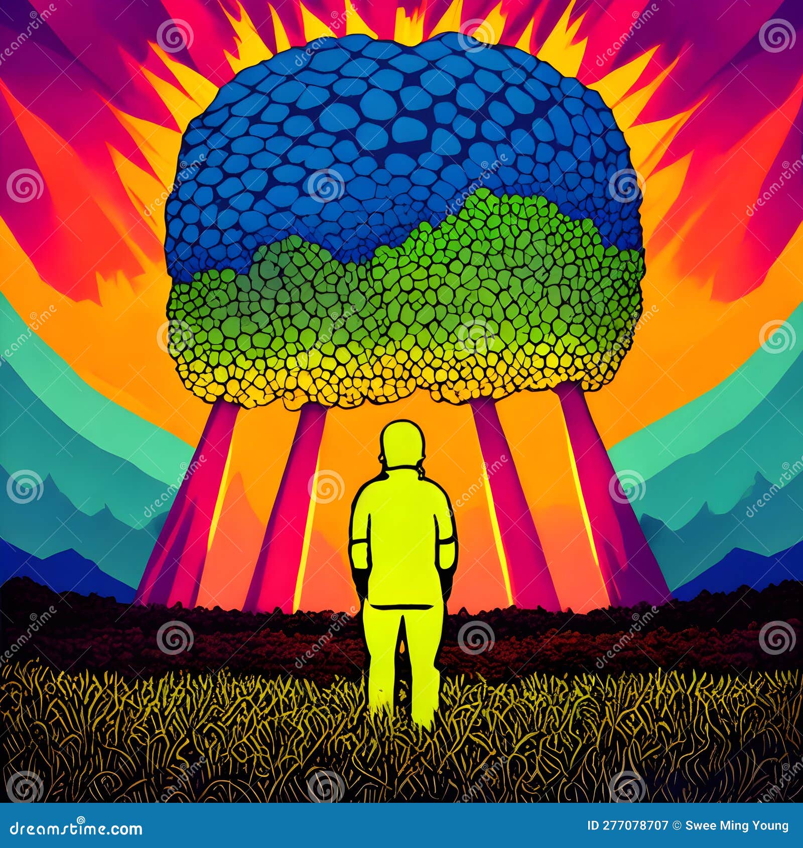 Standing on a Field Watching a Dynamic Colorful Nuclear Cloud Explode ...