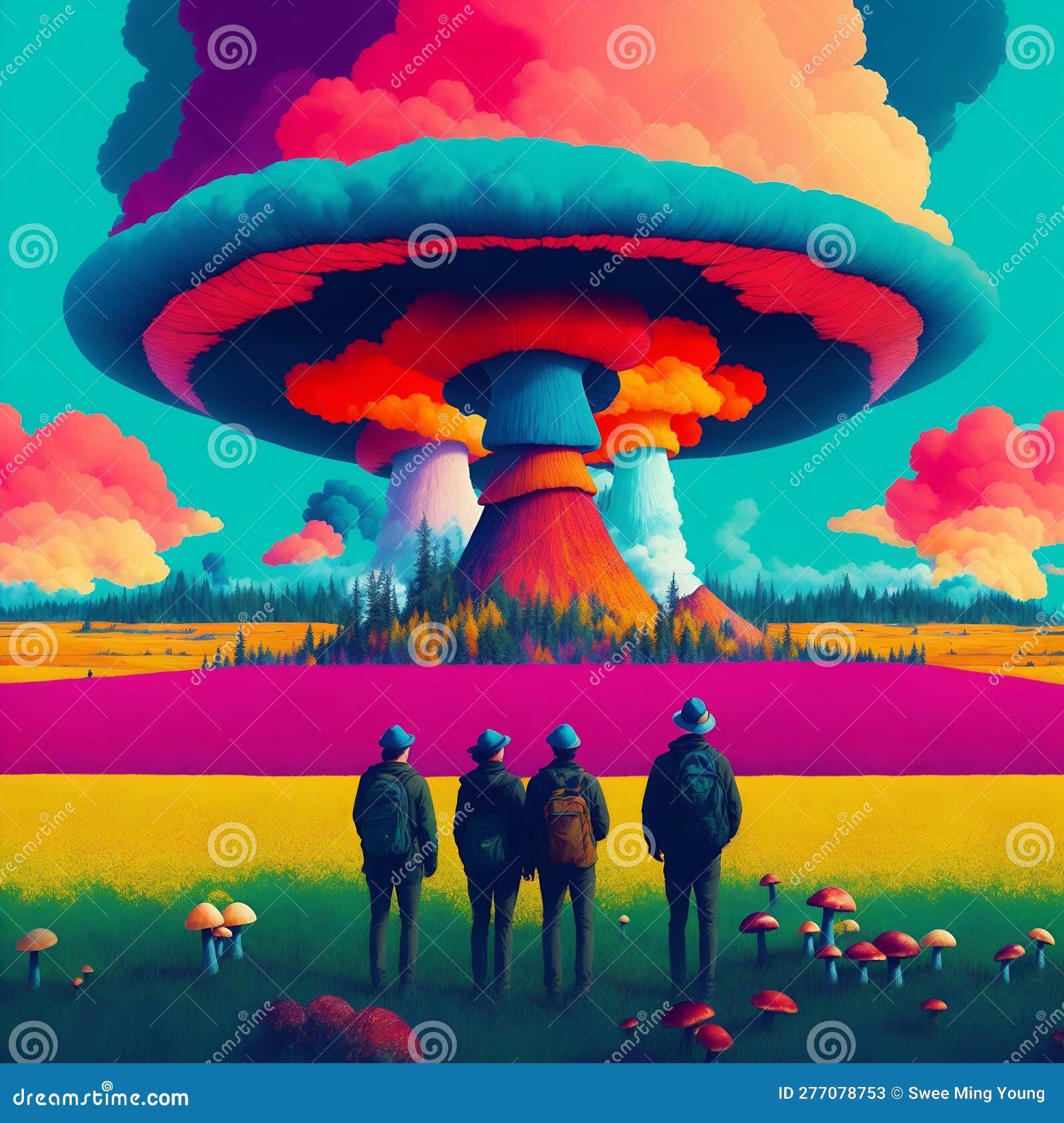 Standing on a Field Watching a Dynamic Colorful Nuclear Cloud Explode ...