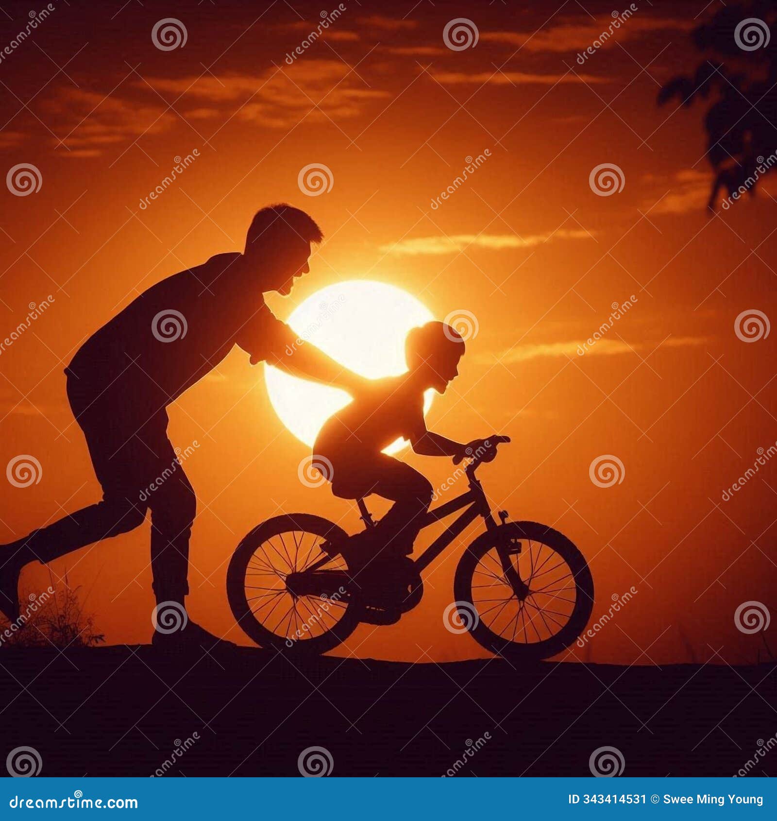Backlight Silhouette Parent Teaching Their Child To Ride Bicycle at ...