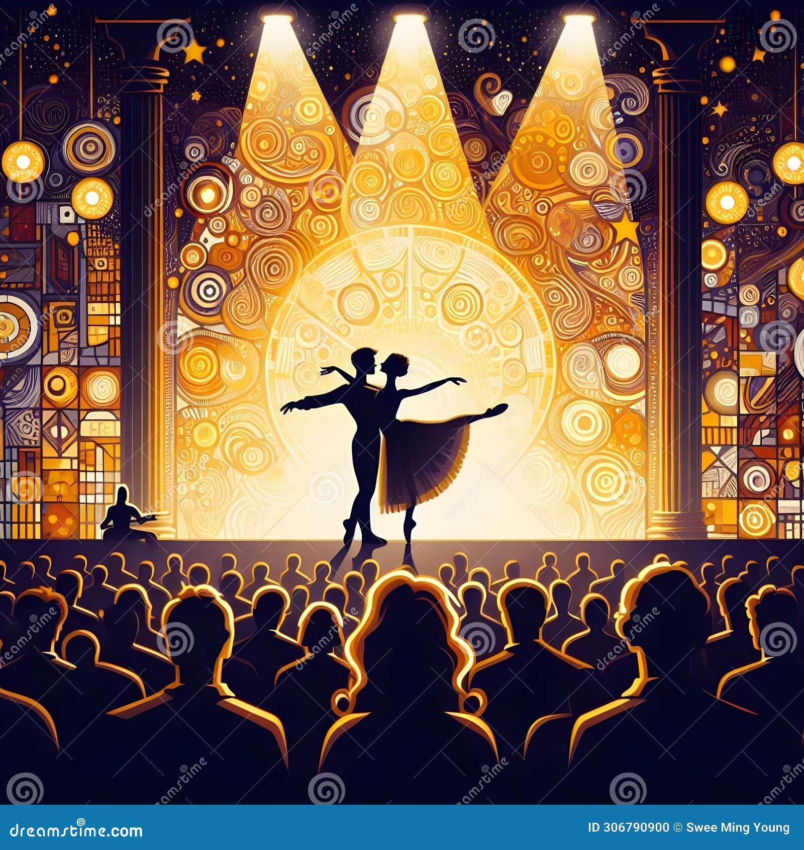 Image Of Ballet Dancer In Silhouette On Stage In Gustav Klimt Style ...