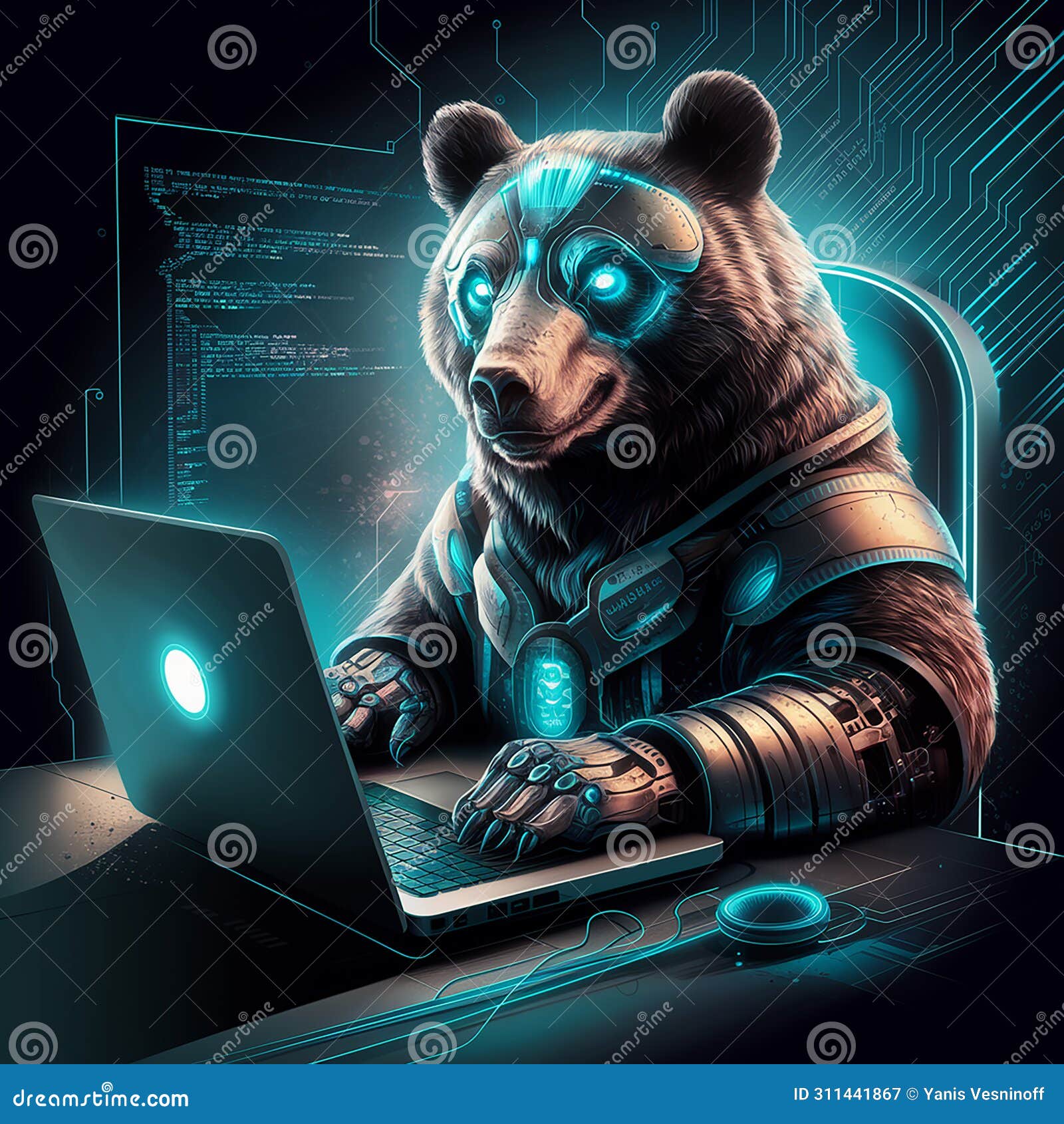 The Cyberbear (AI Generated) Stock Illustration - Illustration of hack ...