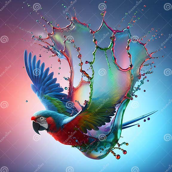 Bird Diving into a Multi-colored Water Surface Whereby Creating Complex ...