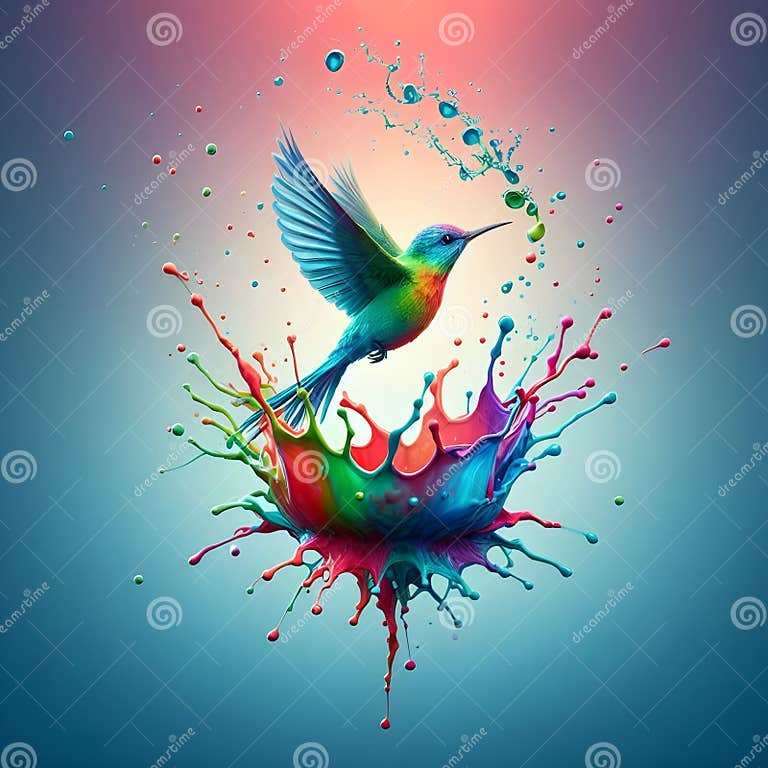 Bird Diving into a Multi-colored Water Surface Whereby Creating Complex ...
