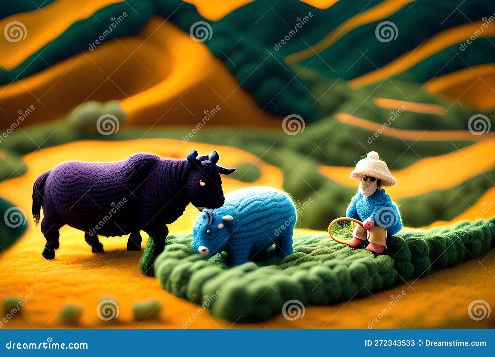Image of the Buffalo Riding in the Agriculture Countryside As the Means ...