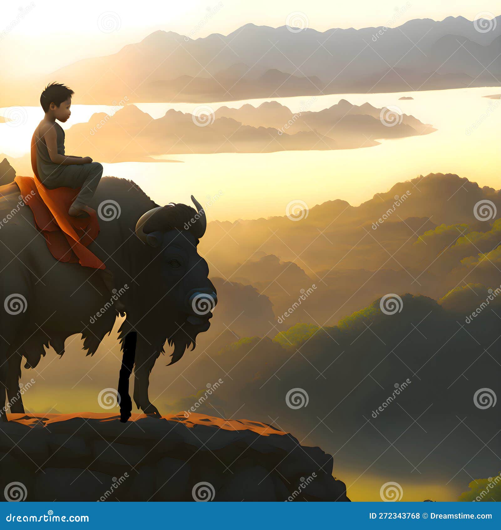 Image of the Buffalo Riding in the Agriculture Countryside As the Means ...