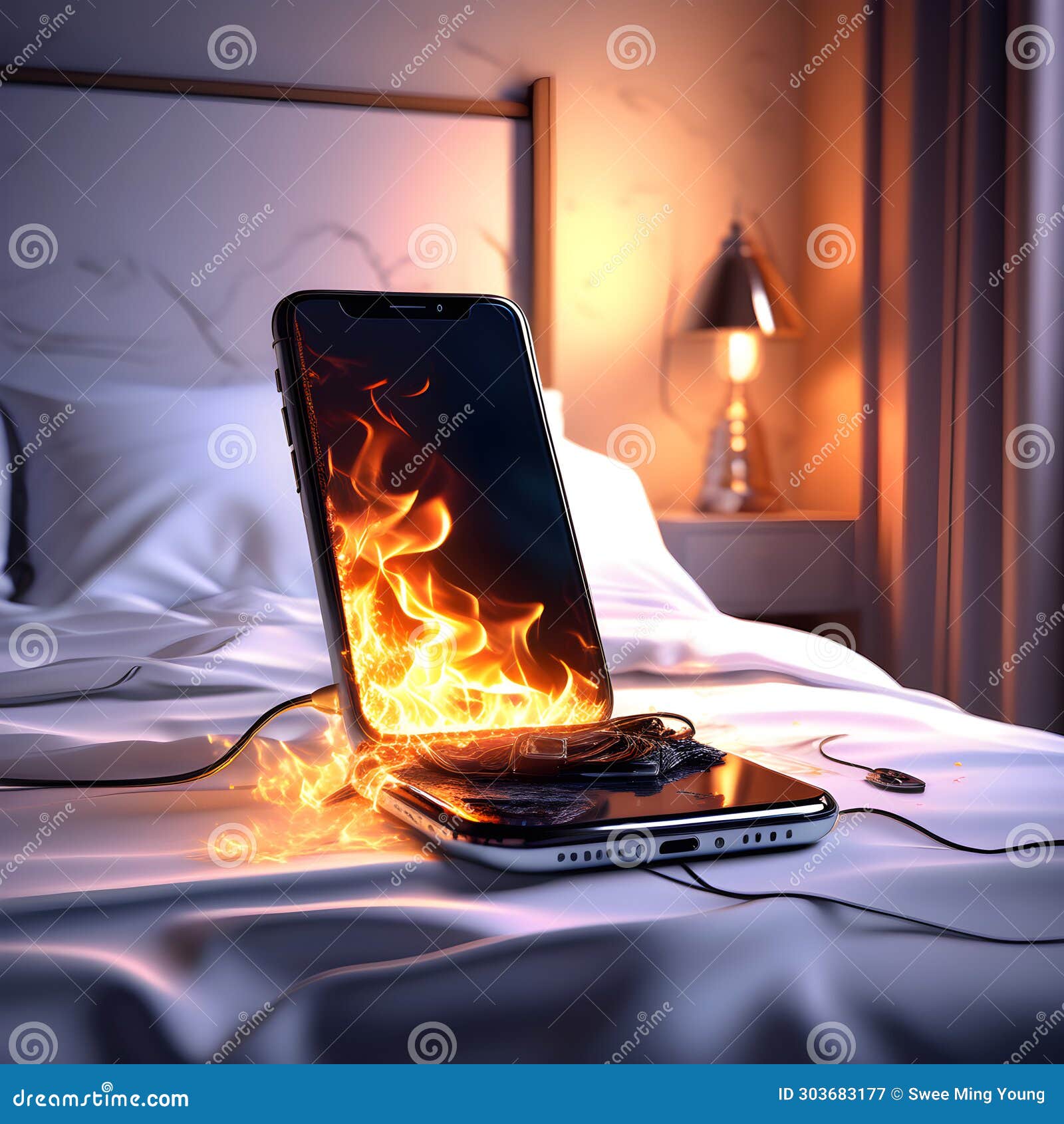 Image of a Burning Cellphone Smoke and Fire with a Burst of Particles ...