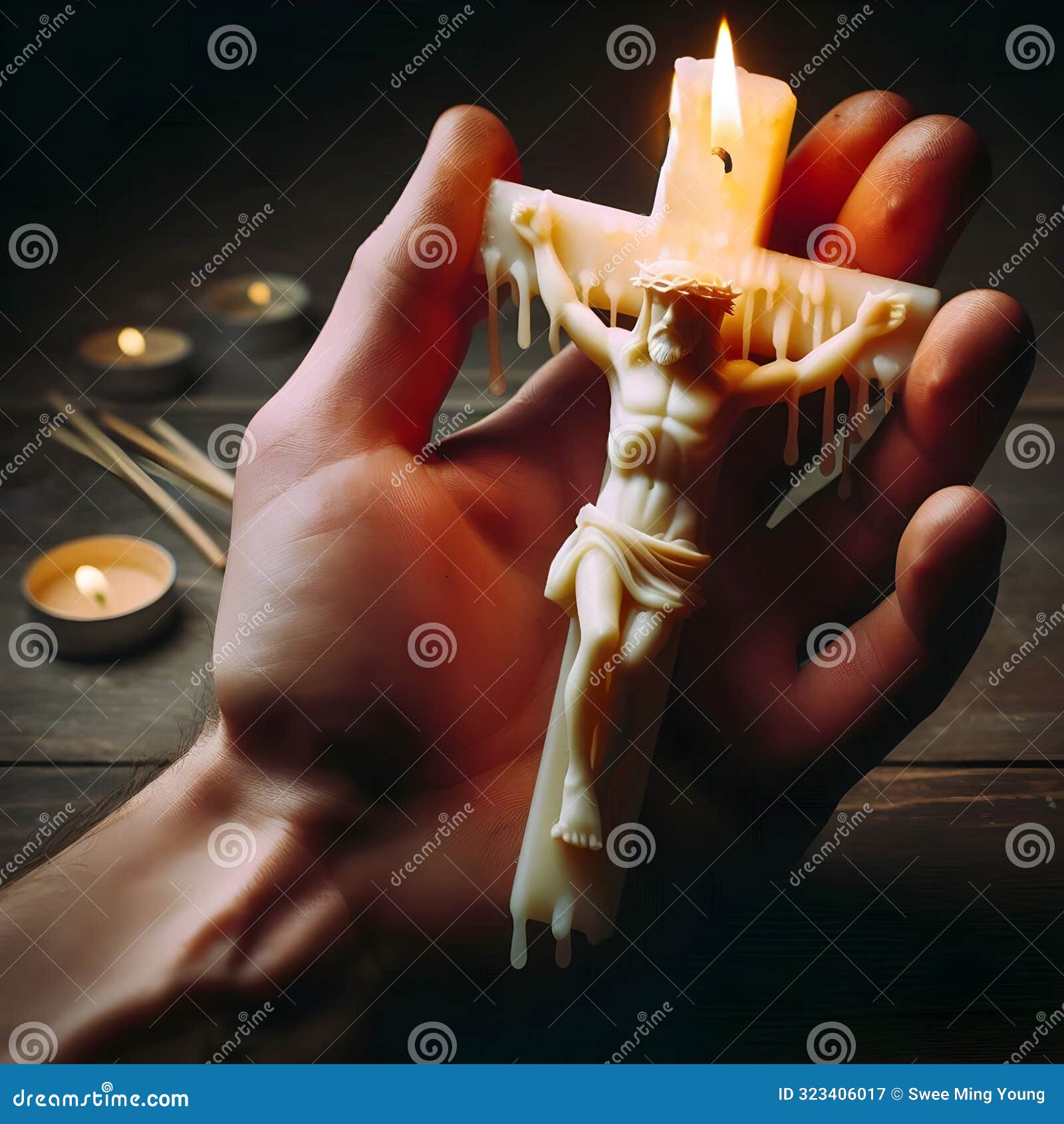 Image of a Candle Wax Made Like Christ on the Cross Figure is Melting ...