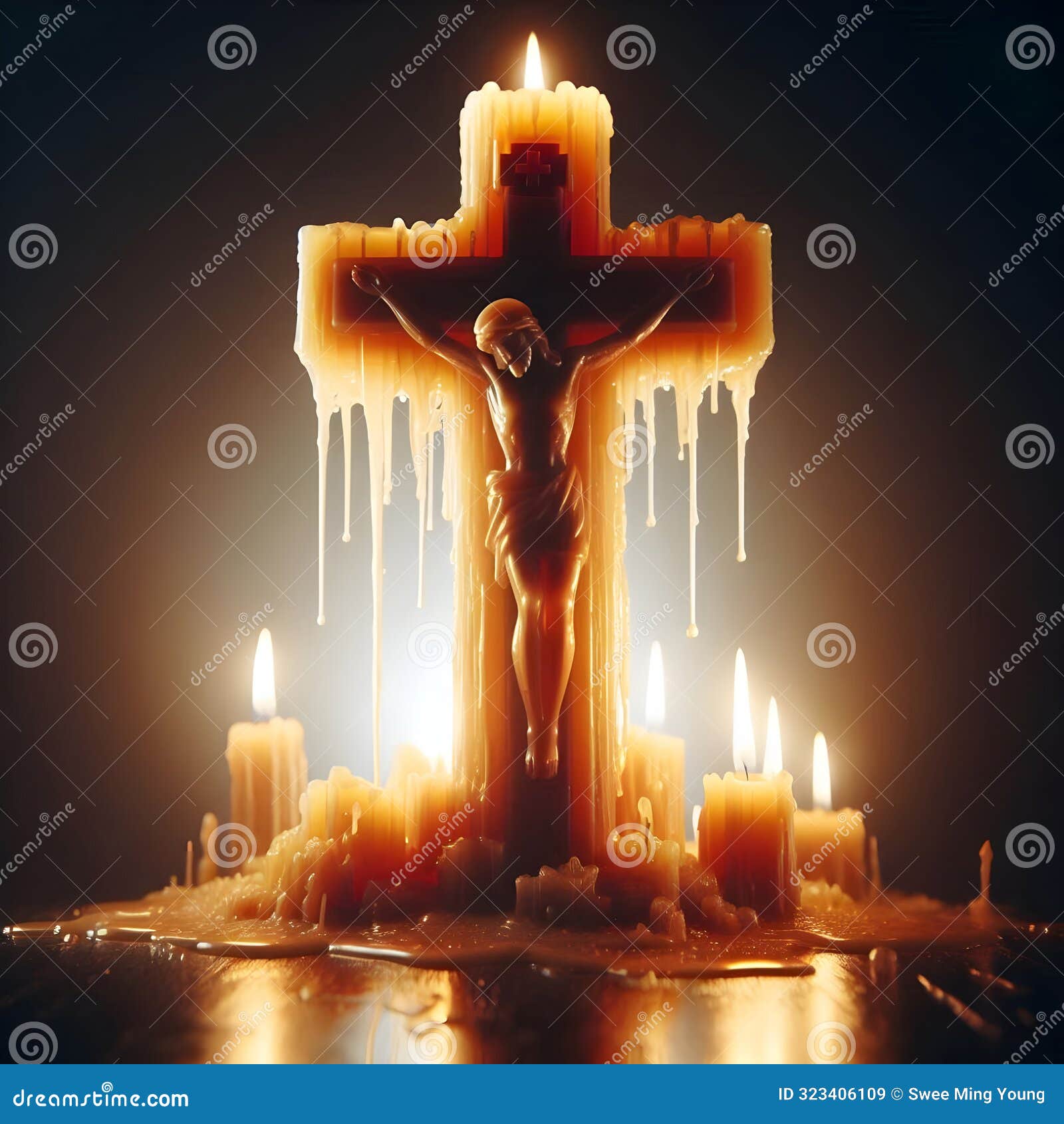 Image of a Candle Wax Made Like Christ on the Cross Figure is Melting ...