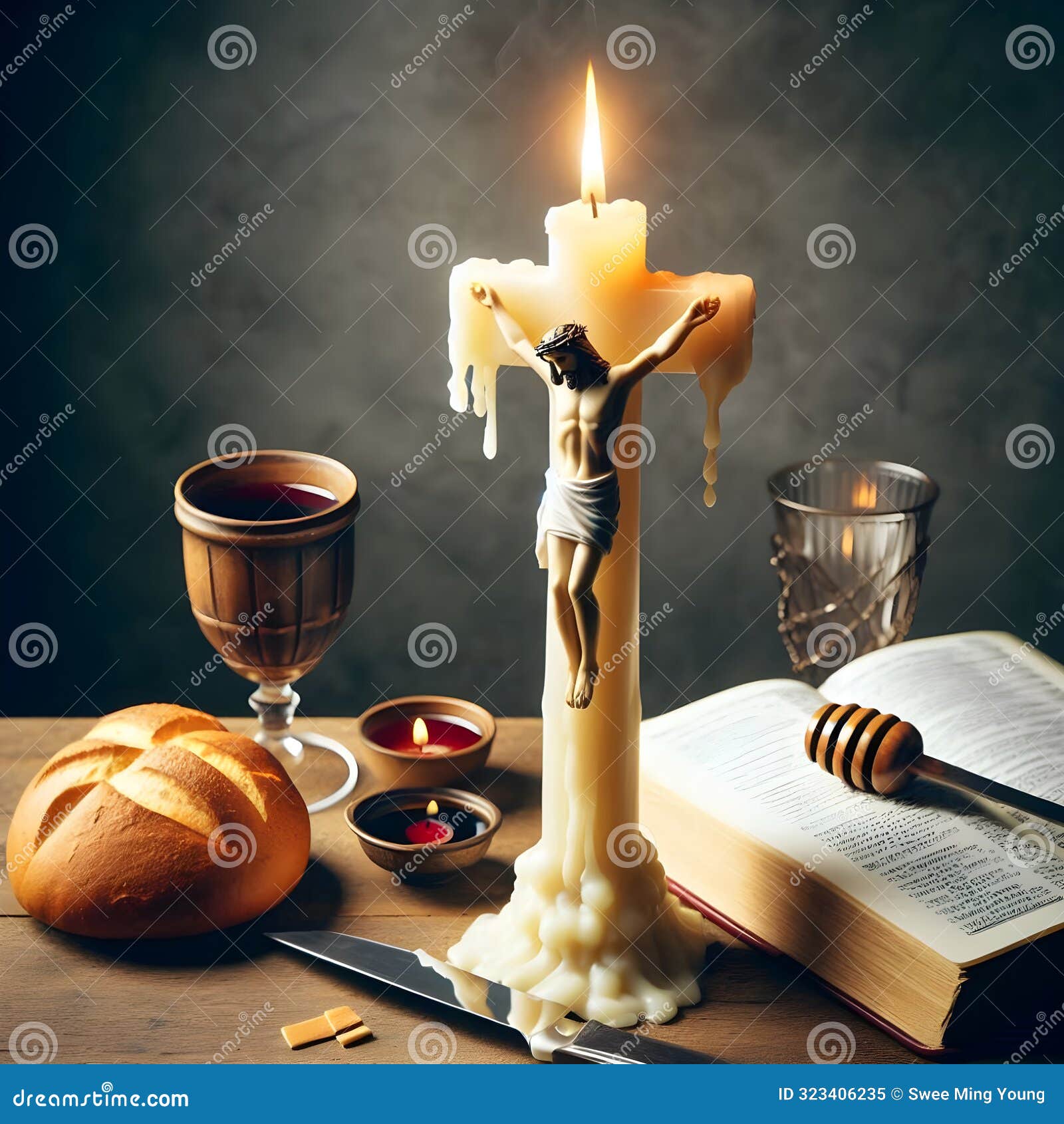 Image of a Candle Wax Made Like Christ on the Cross Figure is Melting ...