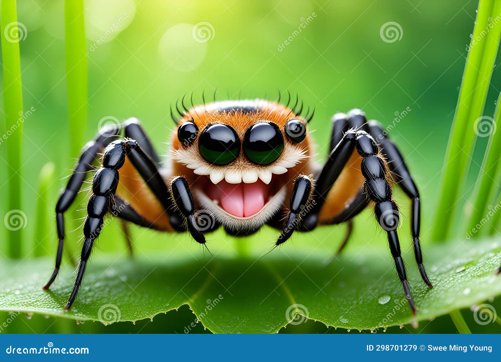 Image of Cartoon Jumping Spider Smiling Like Human Mouth Feature. Stock ...