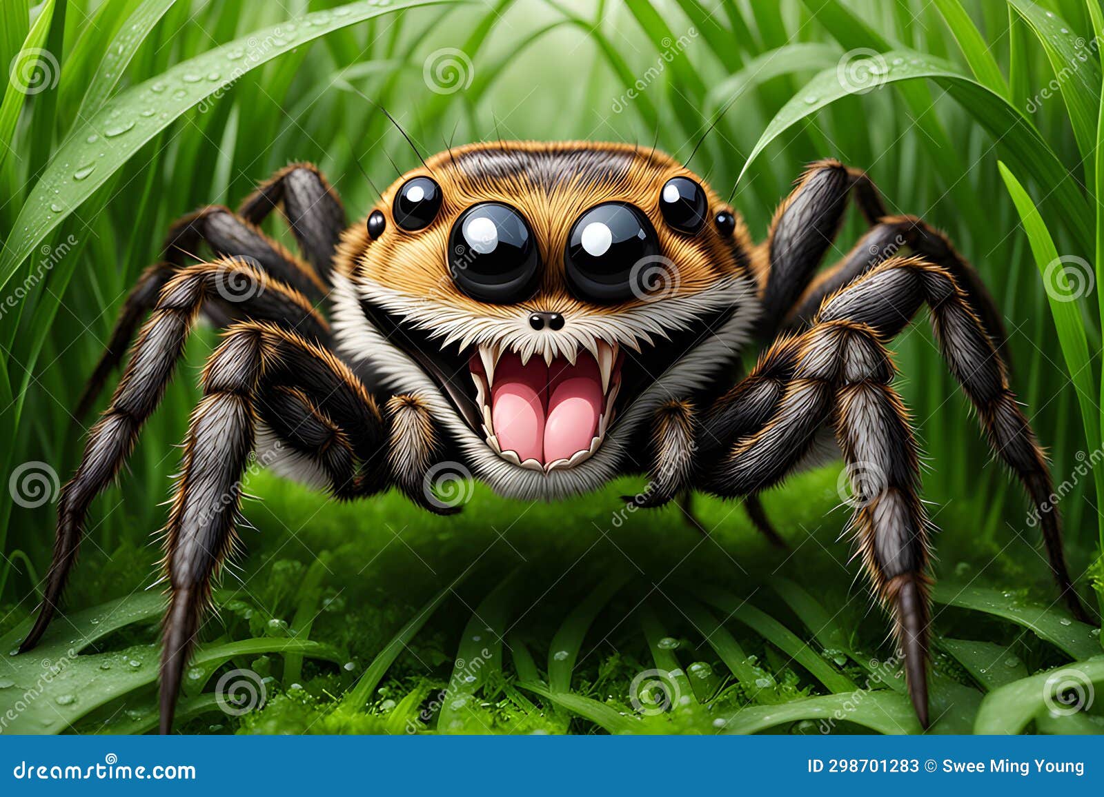 Image of Cartoon Jumping Spider Smiling Like Human Mouth Feature. Stock ...