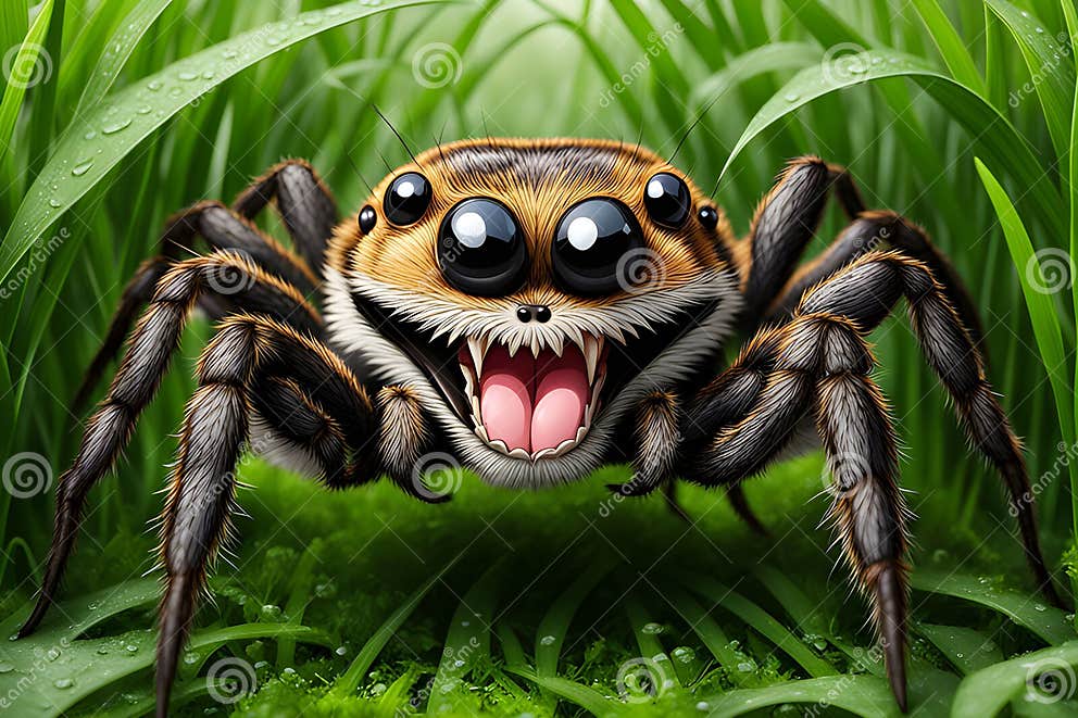 Image of Cartoon Jumping Spider Smiling Like Human Mouth Feature. Stock ...