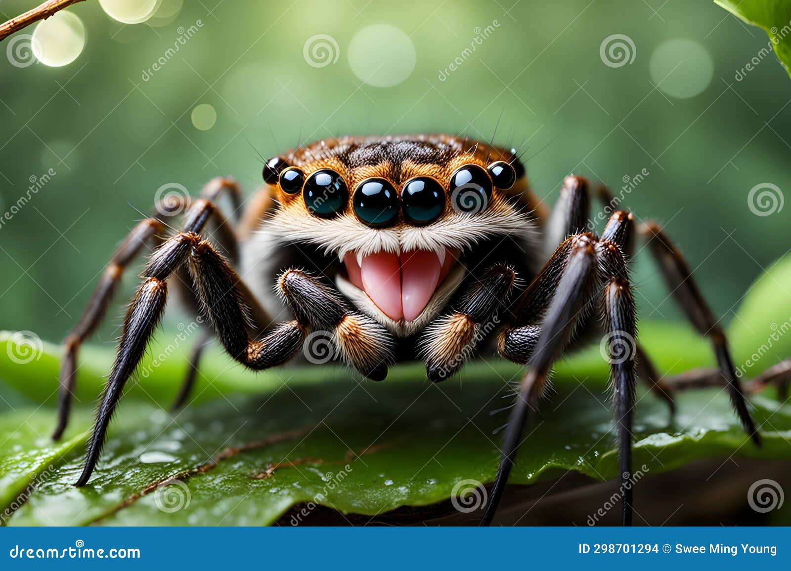 Image of Cartoon Jumping Spider Smiling Like Human Mouth Feature. Stock ...