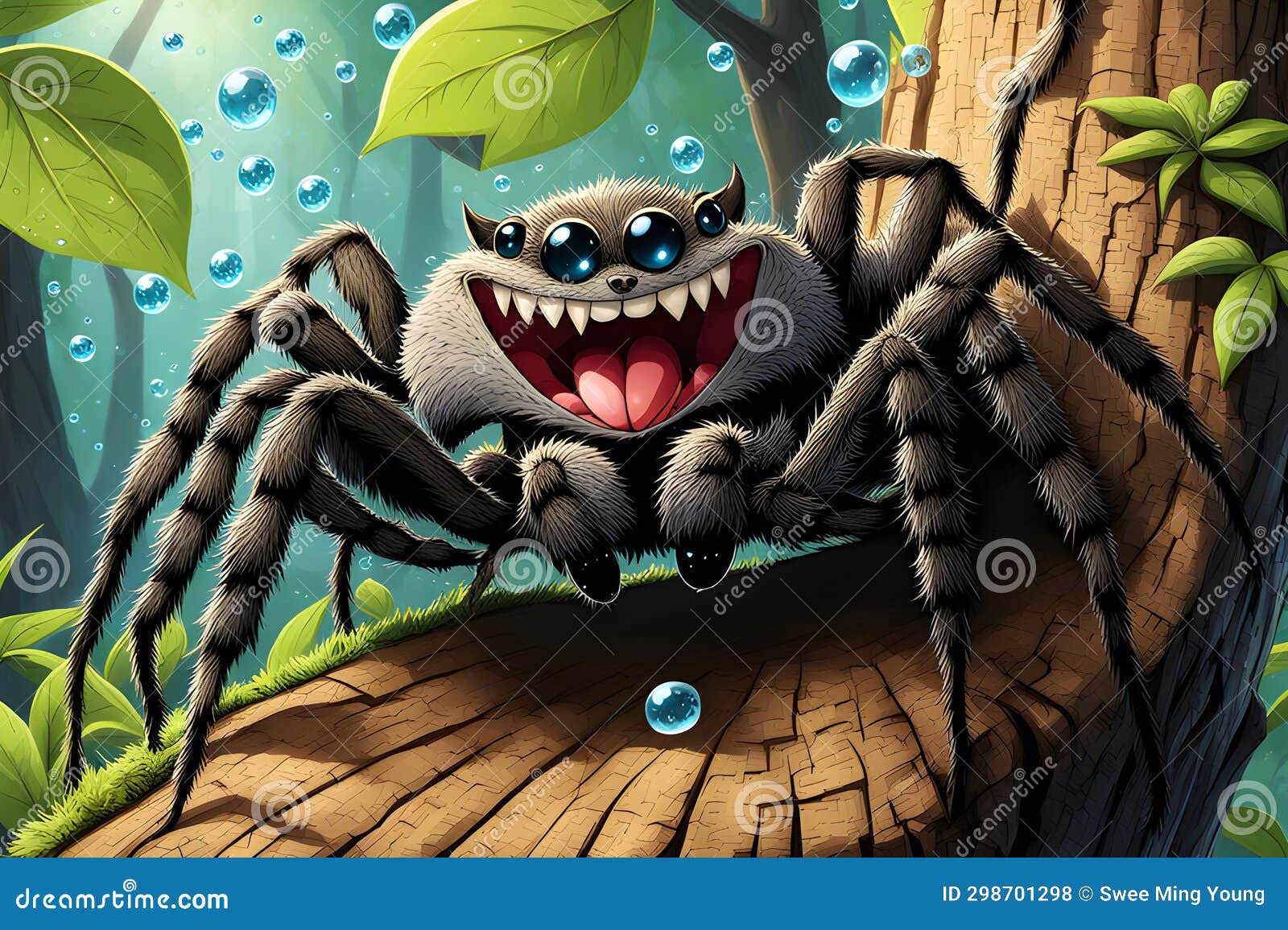 Image of Cartoon Jumping Spider Smiling Like Human Mouth Feature. Stock ...