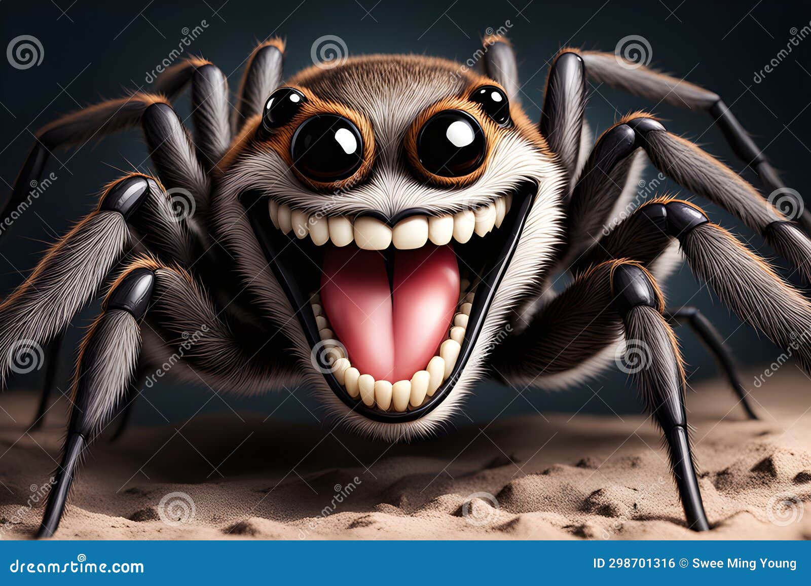 Image of Cartoon Jumping Spider Smiling Like Human Mouth Feature. Stock ...