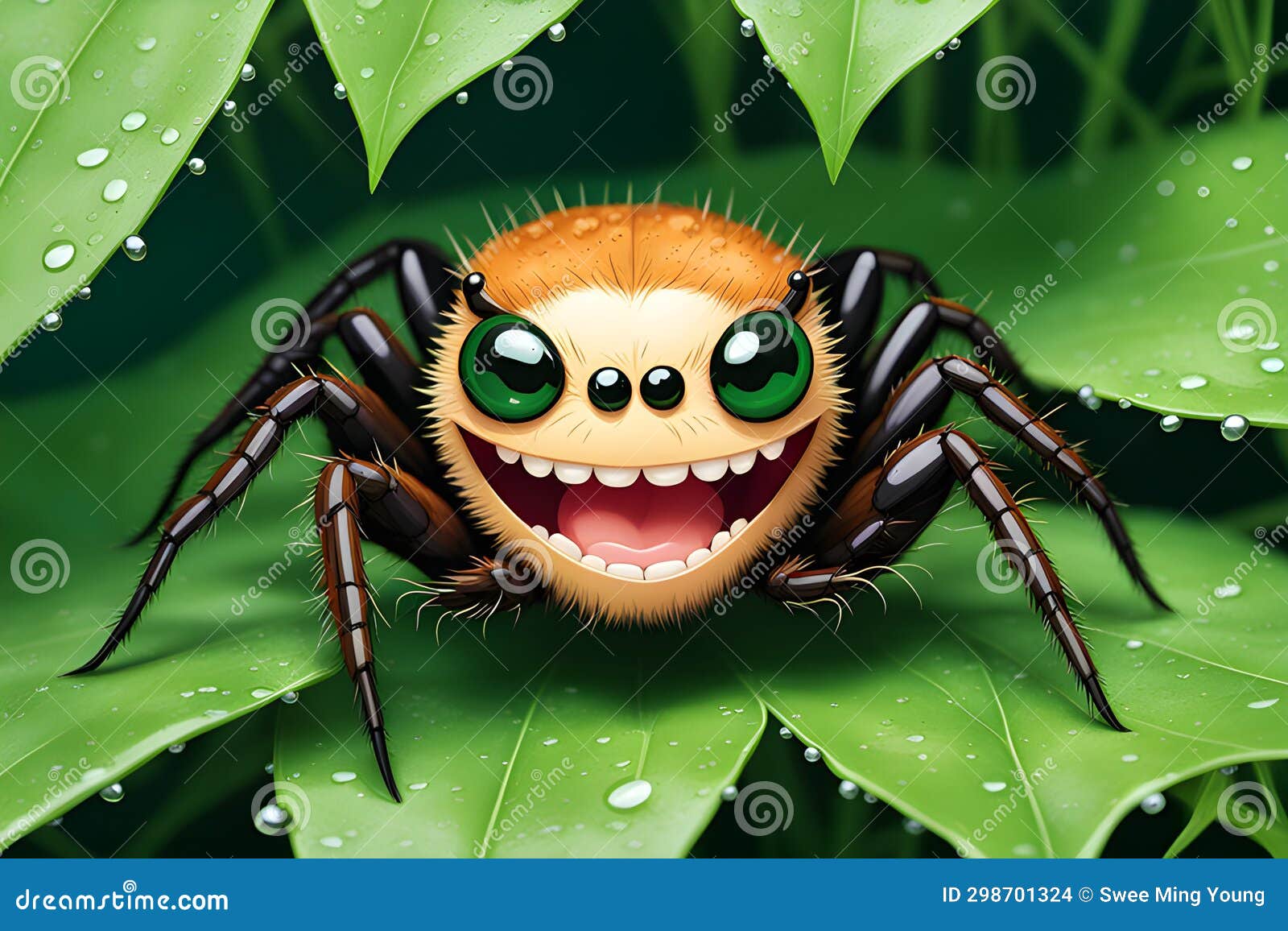 Image of Cartoon Jumping Spider Smiling Like Human Mouth Feature. Stock ...