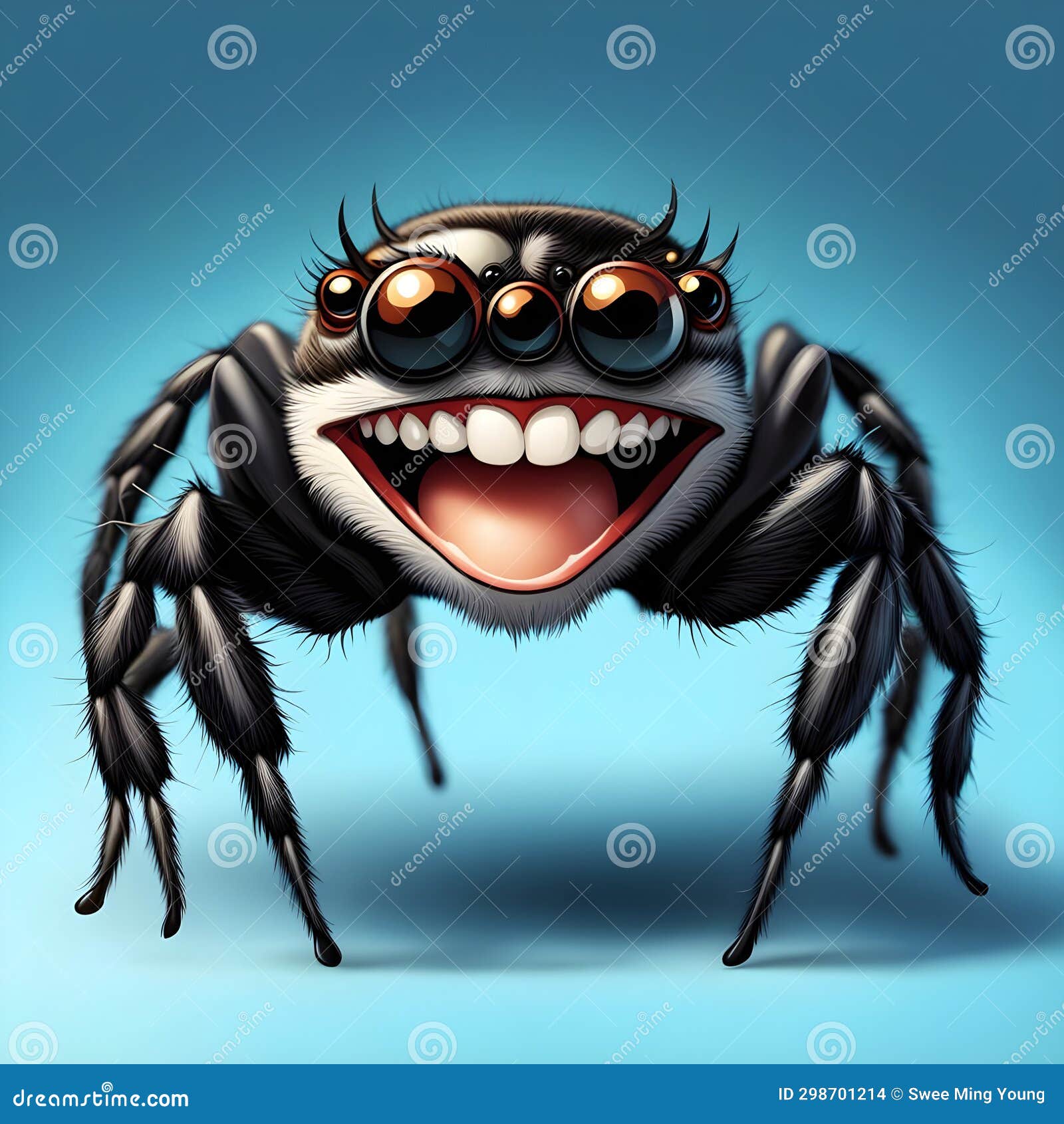 Image of Cartoon Jumping Spider Smiling Like Human Mouth Feature. Stock ...