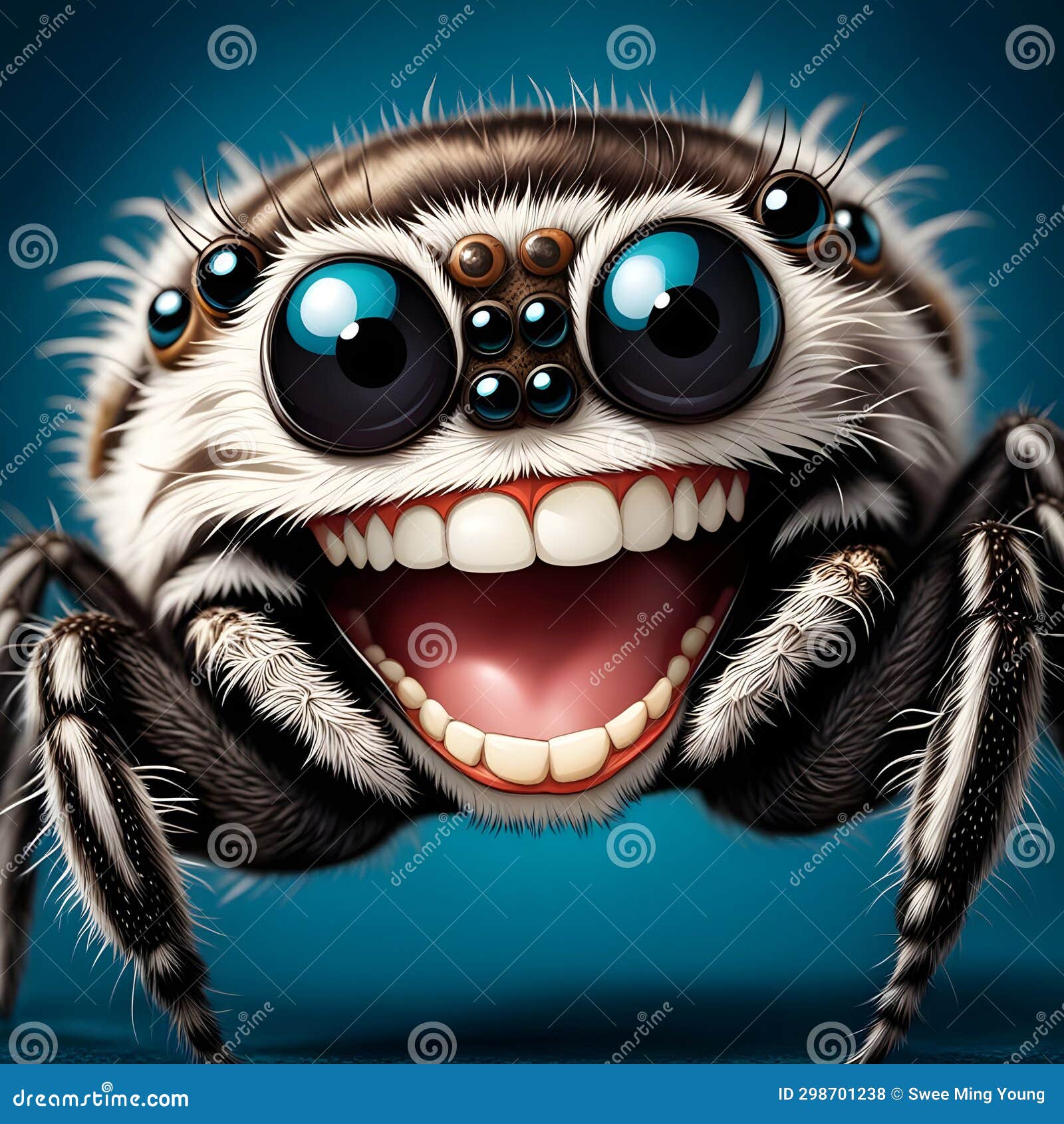 Image of Cartoon Jumping Spider Smiling Like Human Mouth Feature. Stock ...