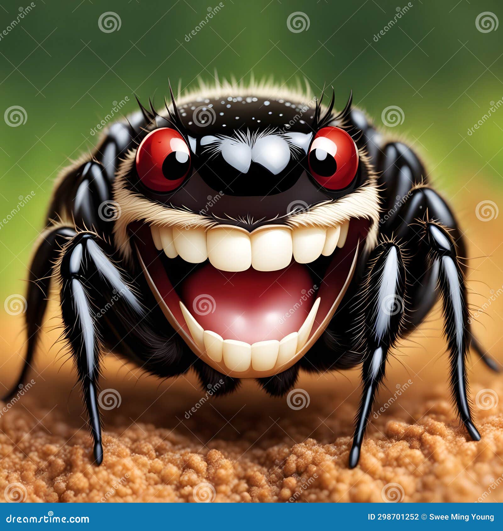 Image of Cartoon Jumping Spider Smiling Like Human Mouth Feature. Stock ...