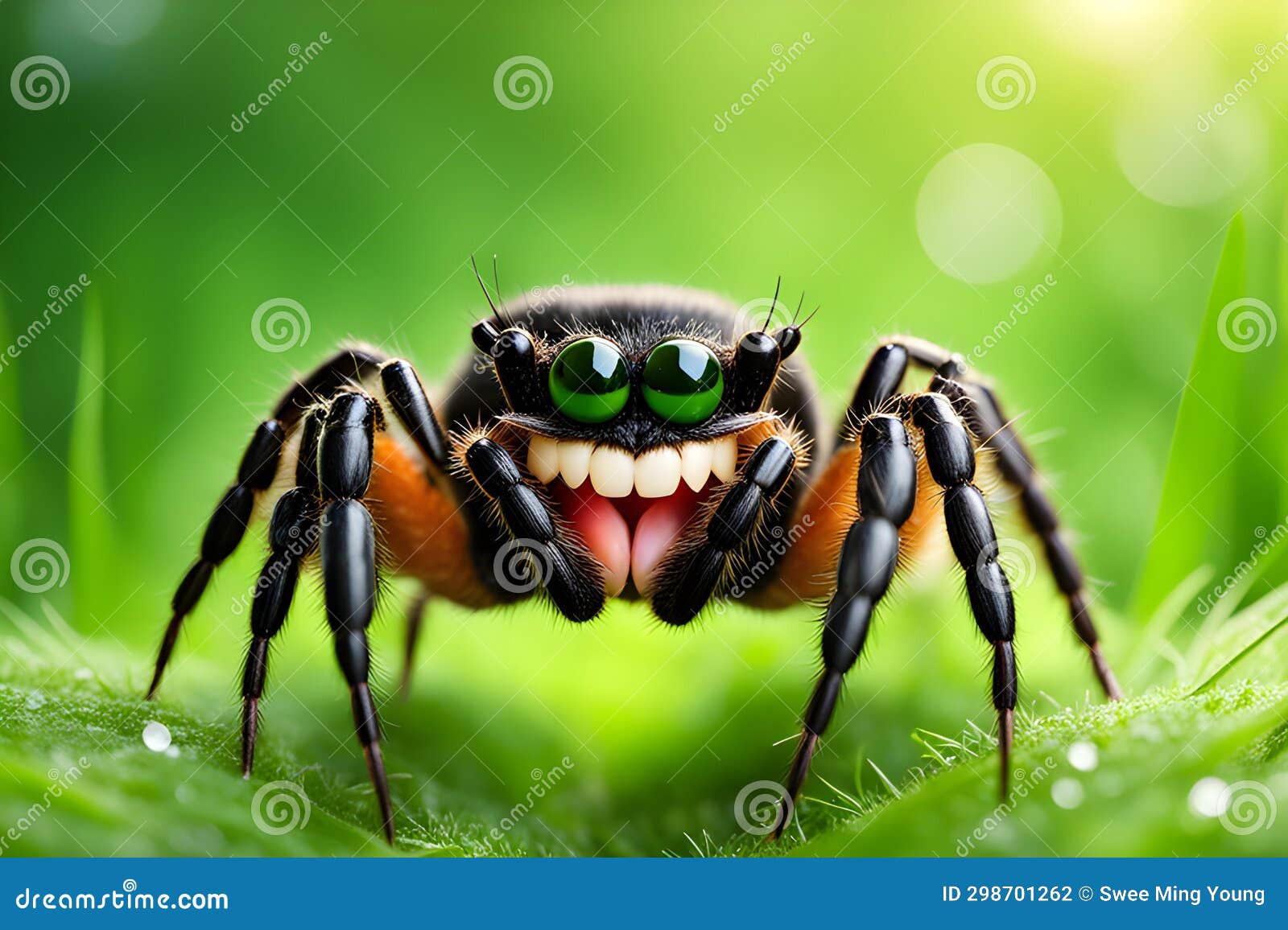 Image of Cartoon Jumping Spider Smiling Like Human Mouth Feature. Stock ...