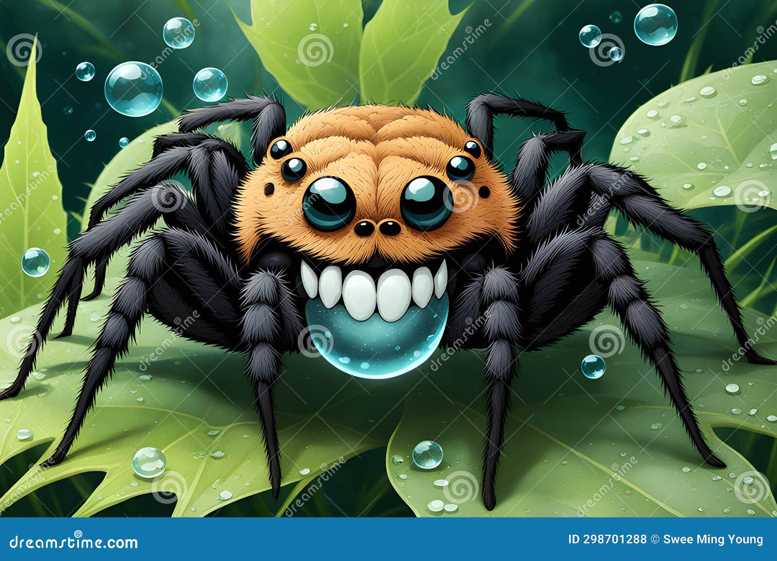 Image of Cartoon Jumping Spider Smiling Like Human Mouth Feature. Stock ...