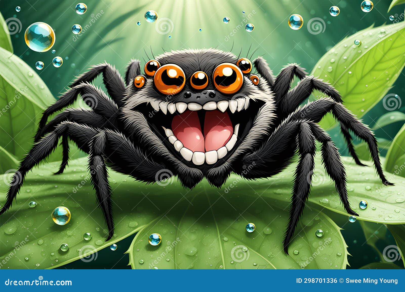 Image of Cartoon Jumping Spider Smiling Like Human Mouth Feature. Stock ...
