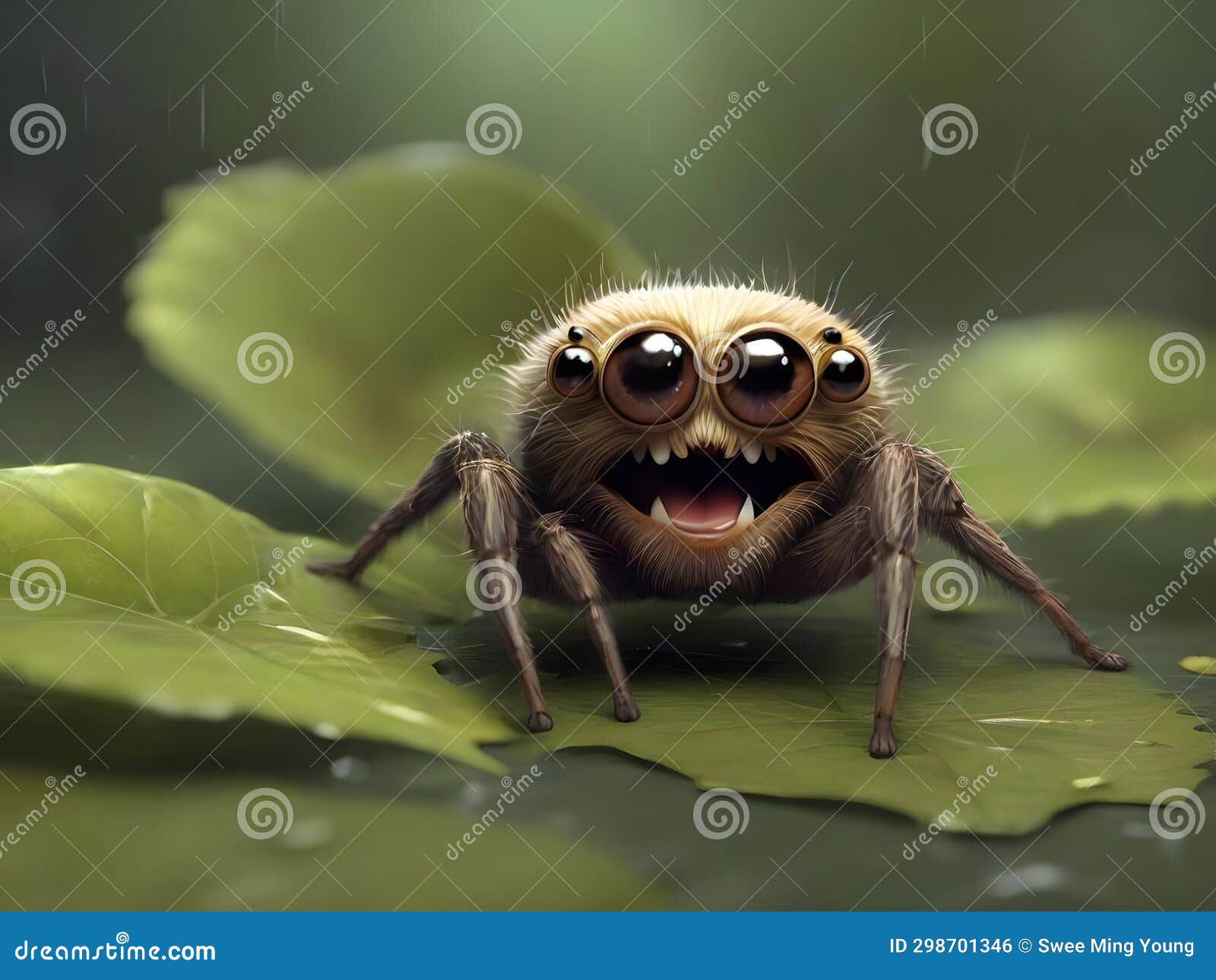 Image of Cartoon Jumping Spider Smiling Like Human Mouth Feature. Stock ...