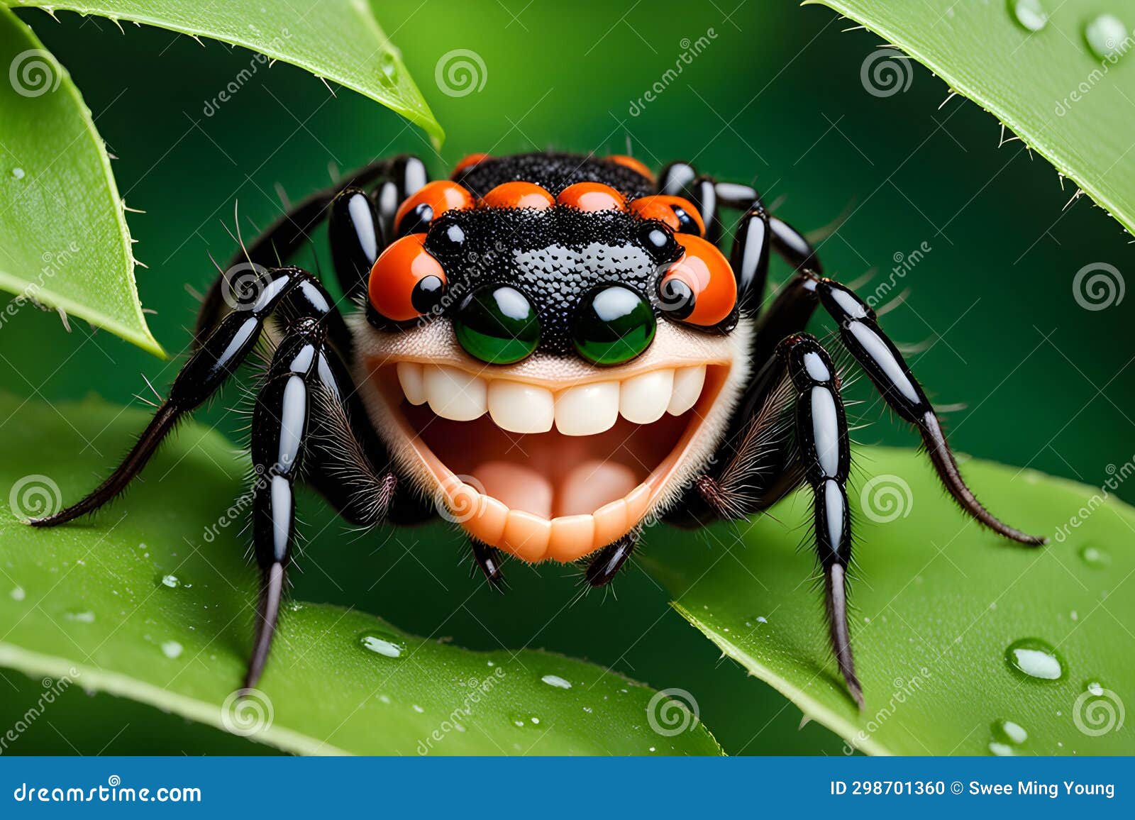 Image of Cartoon Jumping Spider Smiling Like Human Mouth Feature. Stock ...