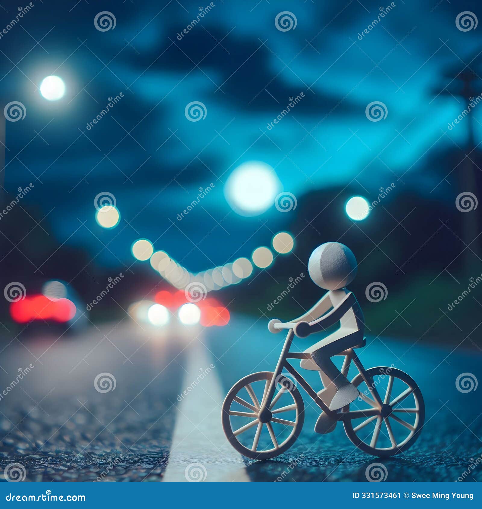 Image of Cartoon Paper Stick Figure Man Cartoon Riding Bicycle at Night ...