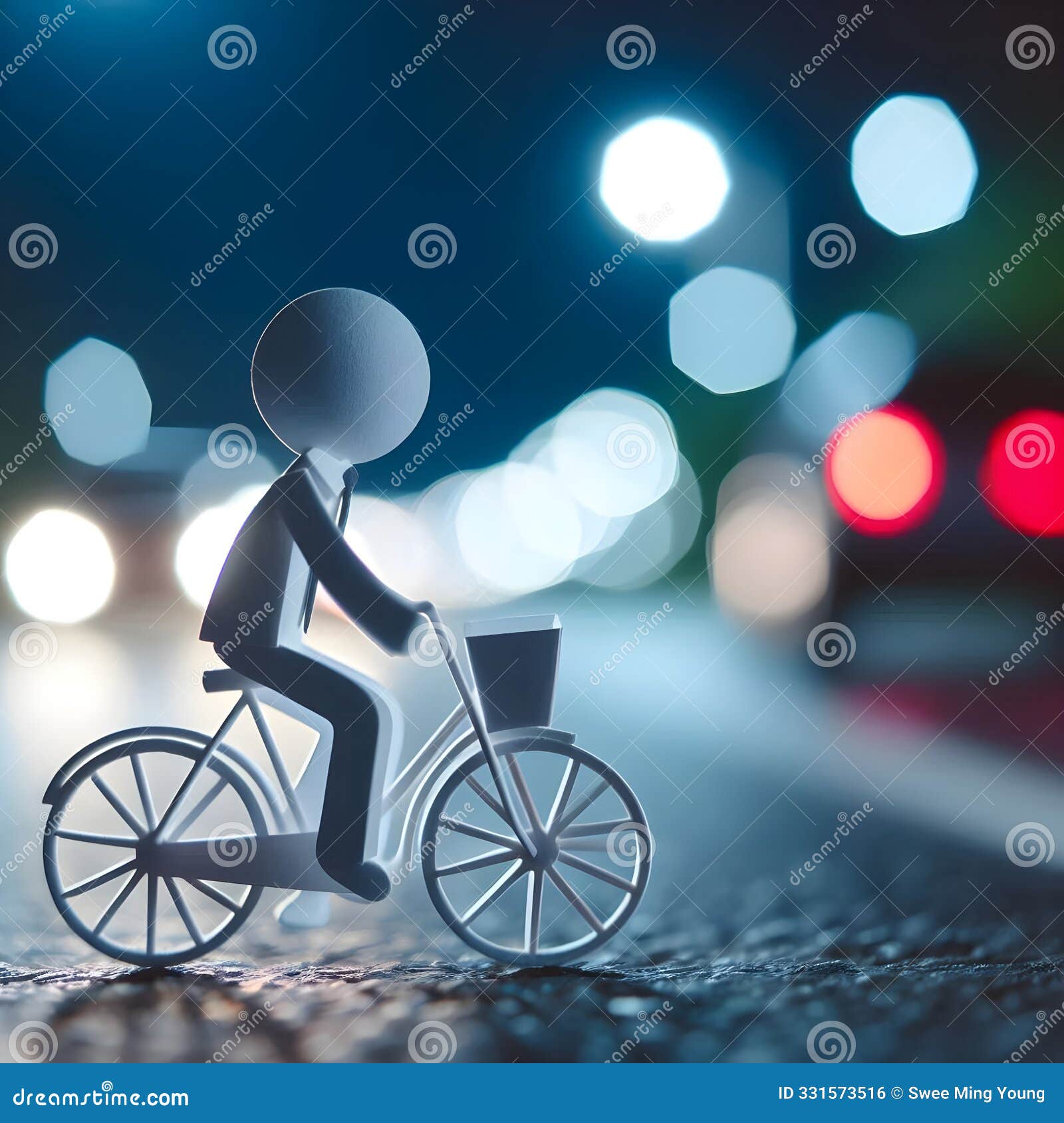 Image of Cartoon Paper Stick Figure Man Cartoon Riding Bicycle at Night ...