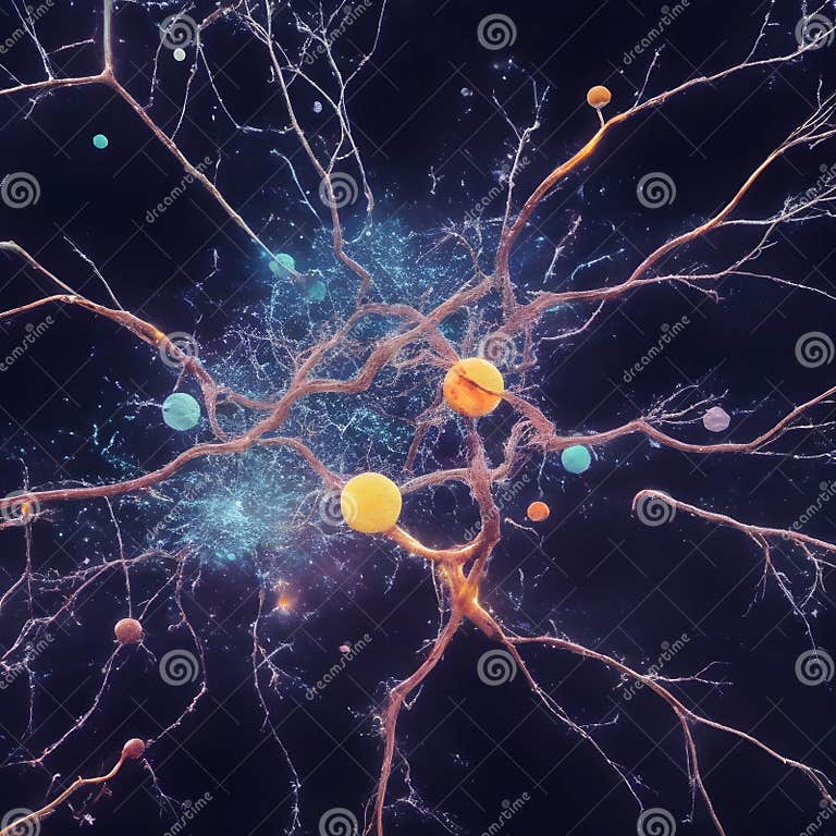 A Cluster of Neuron Floats and Branches Out with Axons and Dendrites of ...