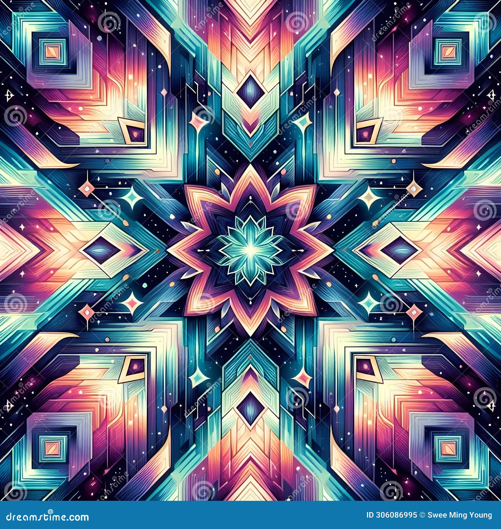 Image of Colorful Geometric Repeating Pattern with a Section of Broken ...