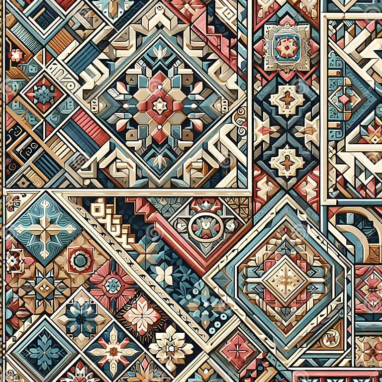 Image of Colorful Geometric Repeating Pattern with a Section of Broken ...