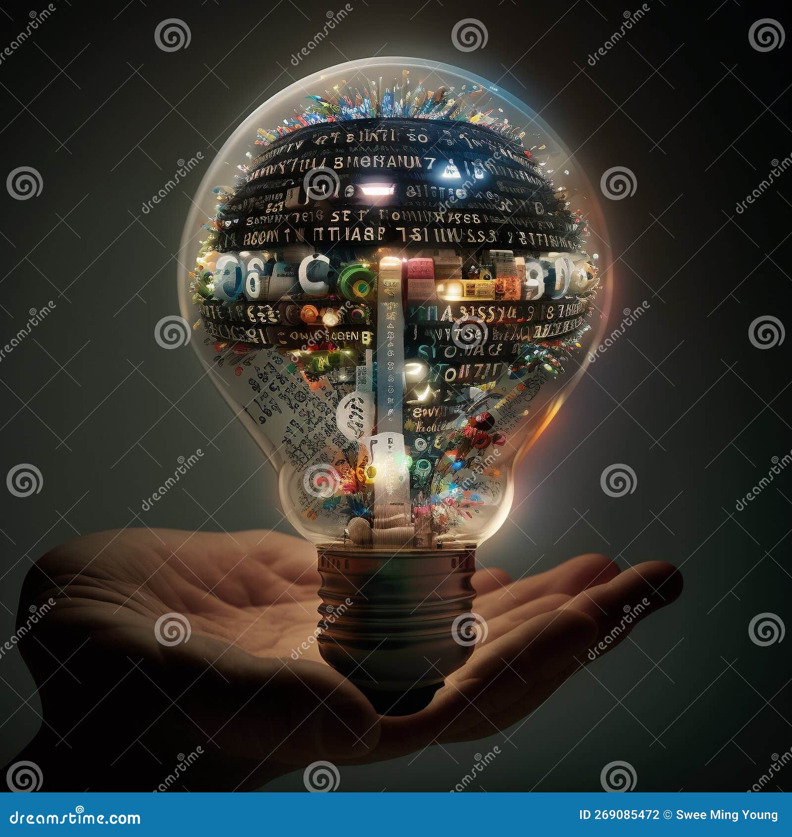 Image of the Colorful Light Bulb Glow and Surrounded with Smart ...