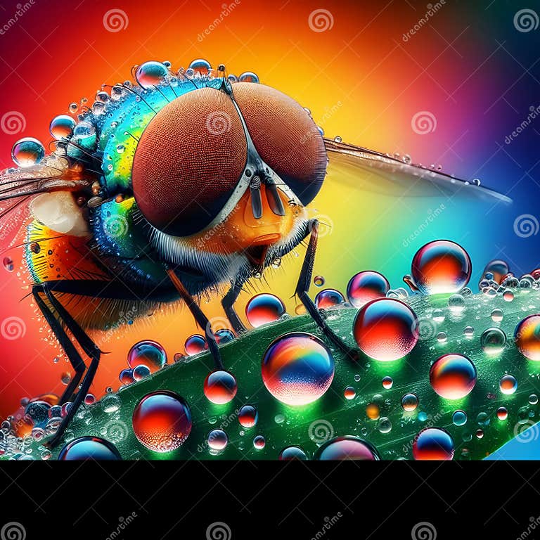 Image of Colorful Water Drops with Reflections on Insect Body. Stock ...