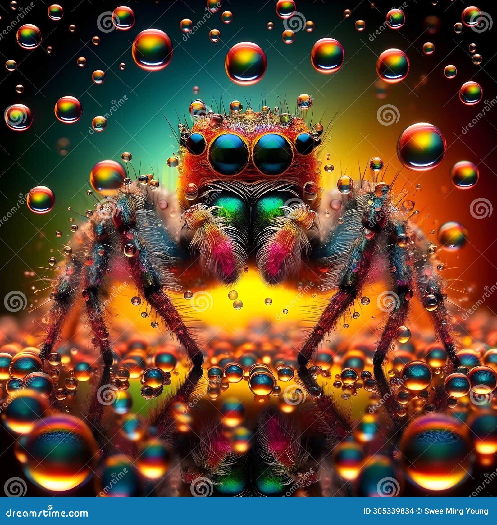 Image of Colorful Water Drops with Reflections on Insect Body. Stock ...
