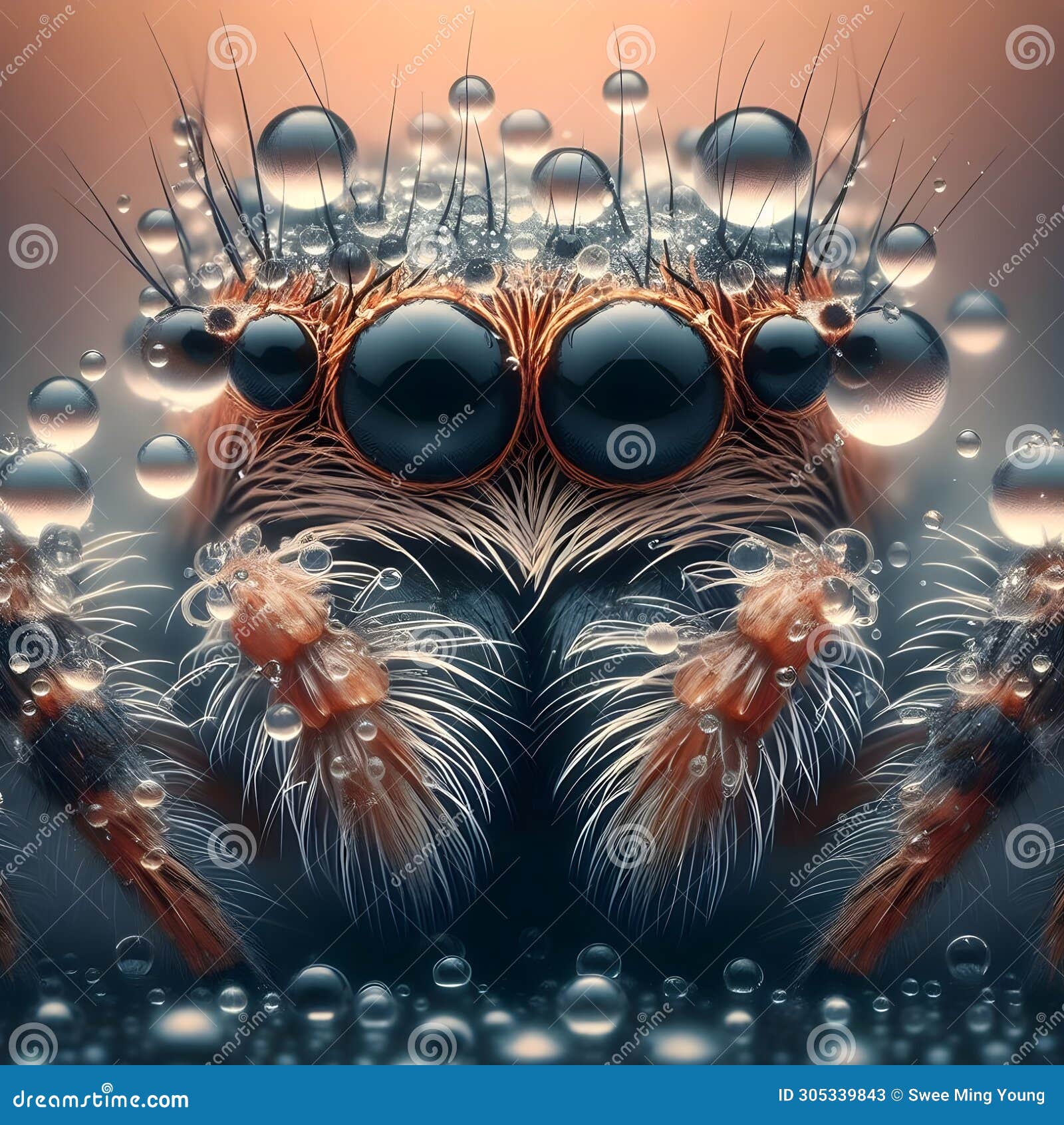 Image of Colorful Water Drops with Reflections on Insect Body. Stock ...