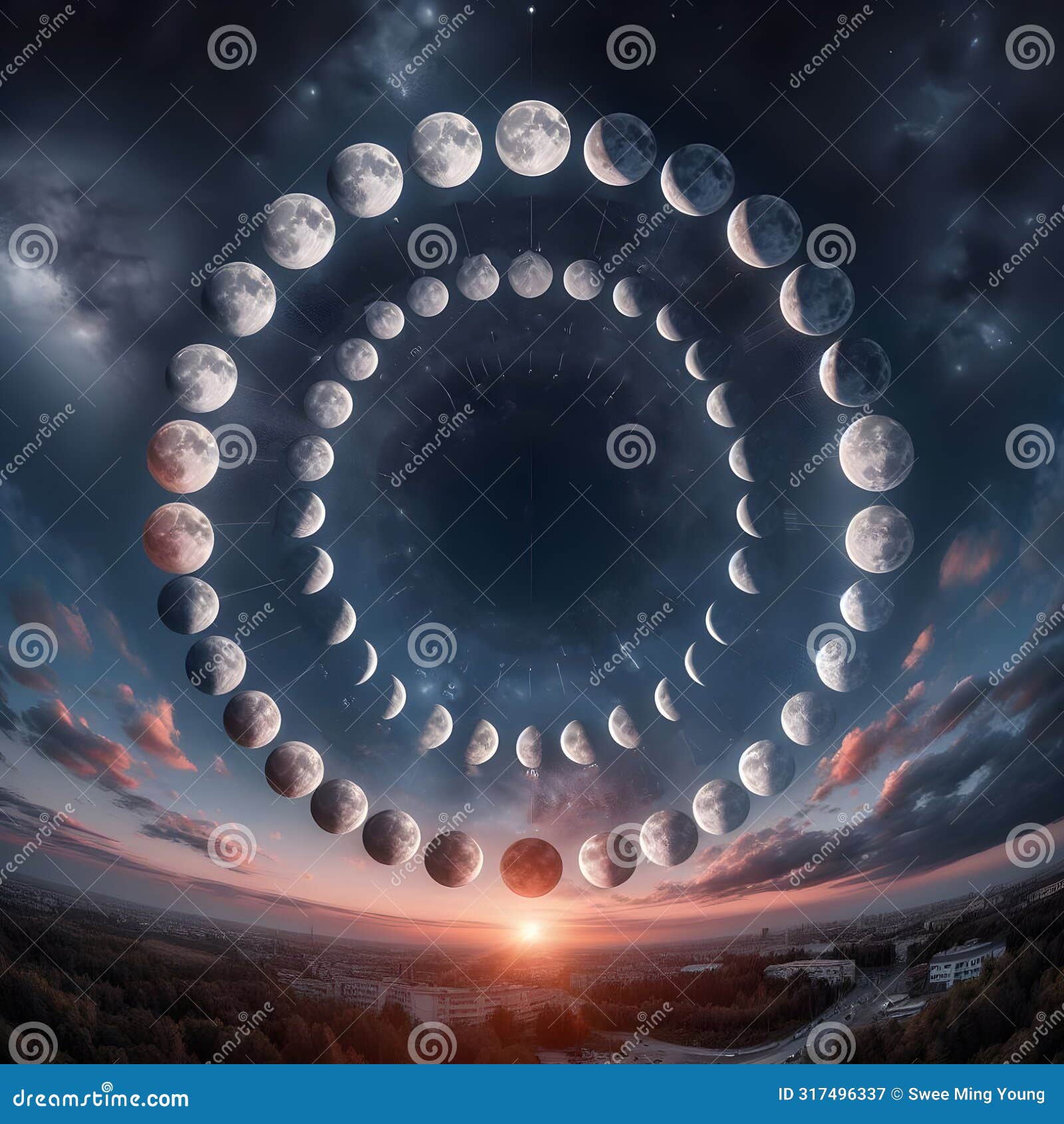 Image of a Composite Photo of the Position and Phases of the Moon Over ...