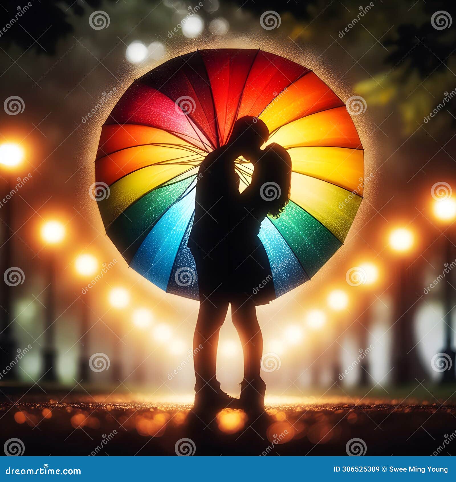 Image of a Couple Kissing Under the Red Umbrella Painted in Dima ...