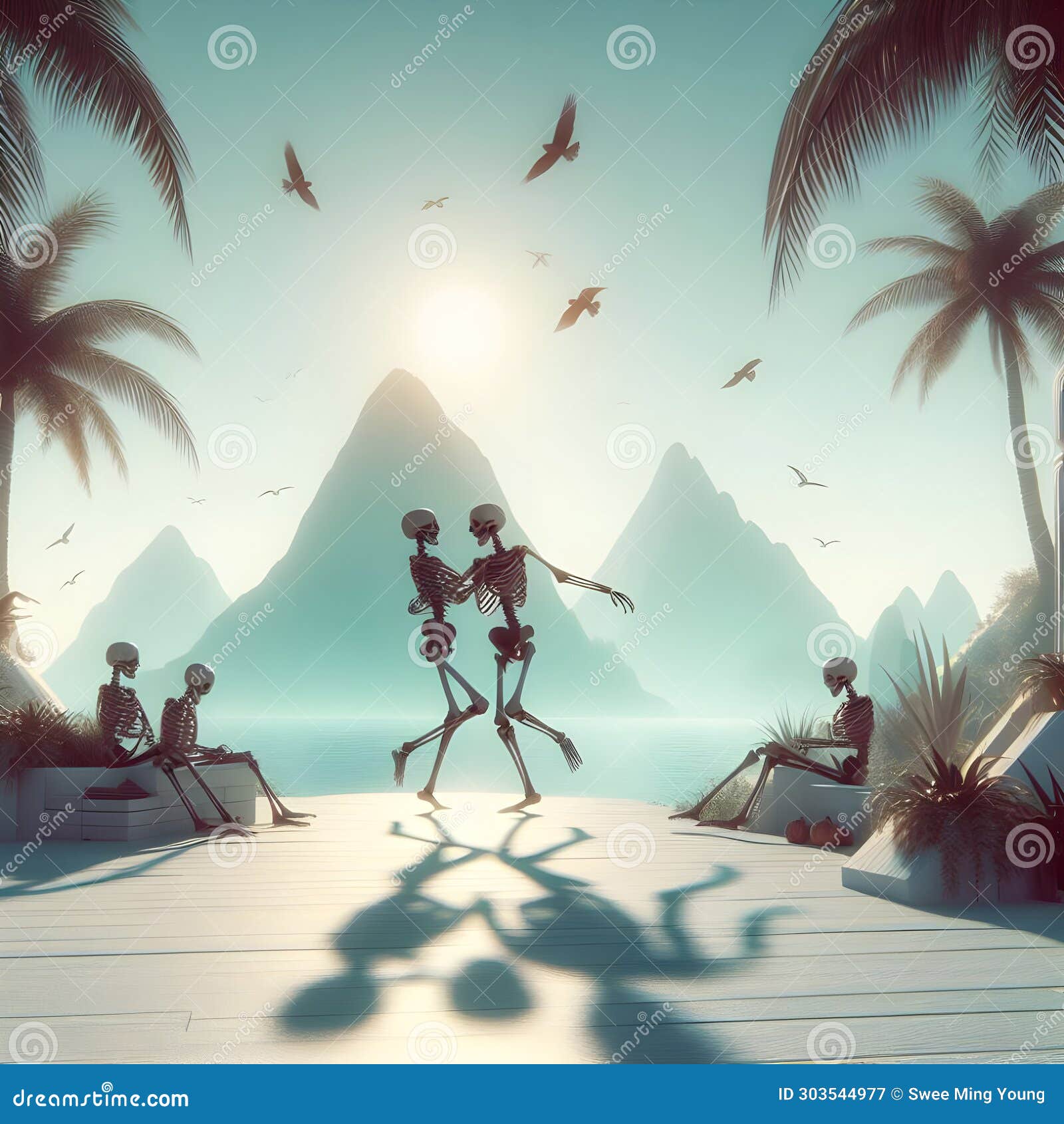 Image of a Couple of Skeleton Dancing Happy Moment in Digital Art Style ...