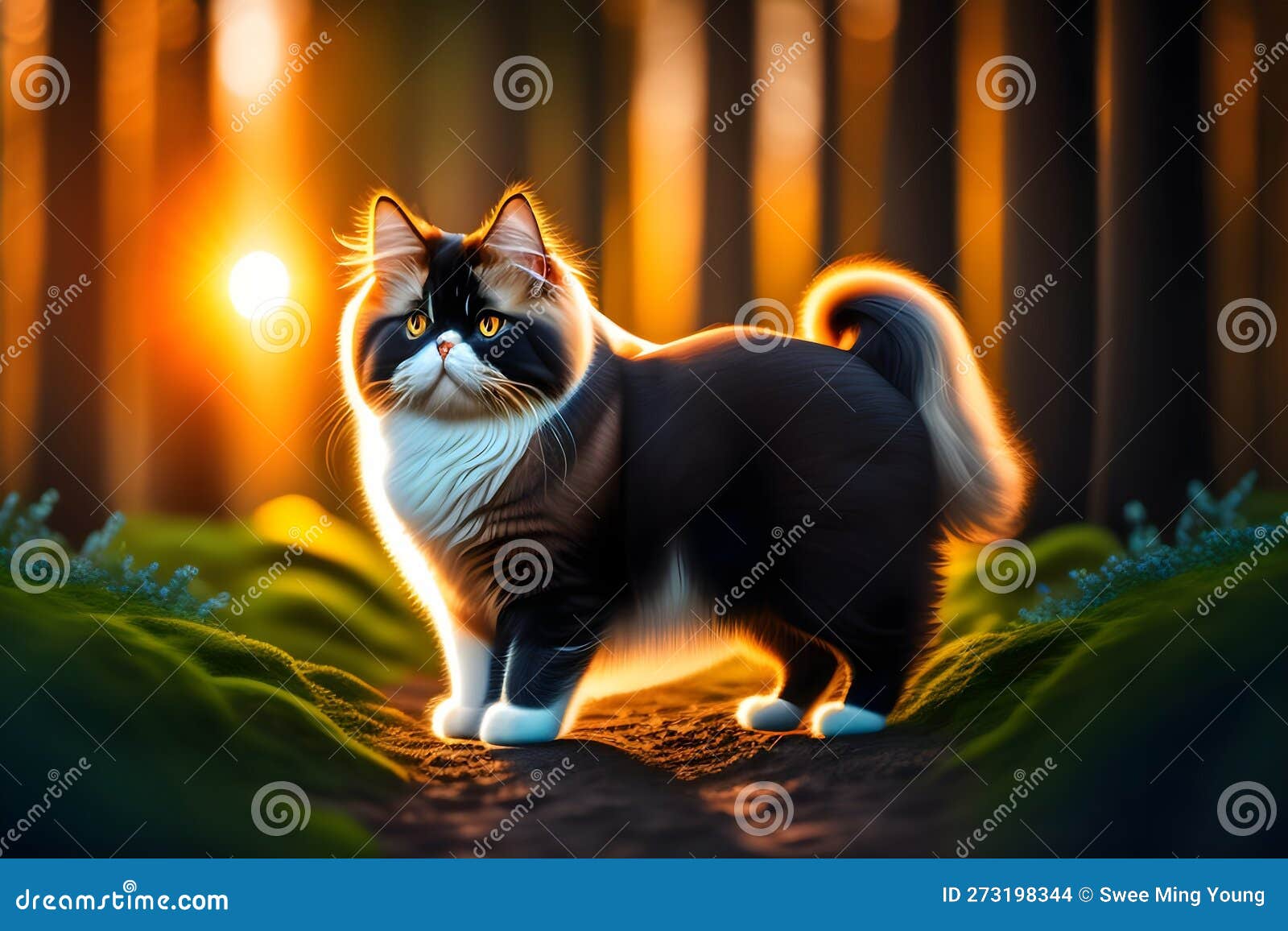 Image of the the Cute Happy Domestic Cat Loitering at the Park during ...