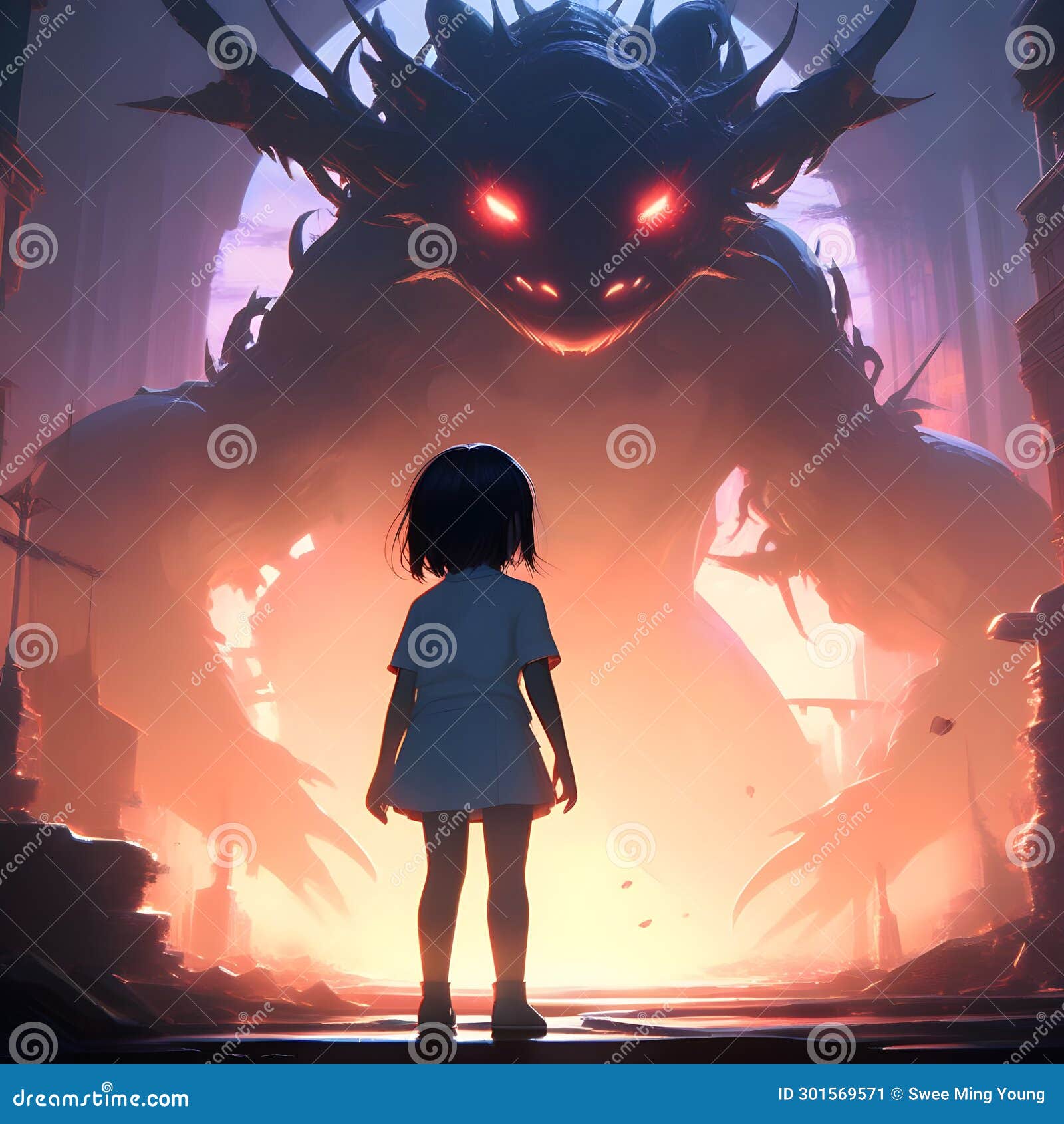 Image of a Cute Horror Robotic Cyborg with Maniacal Smile and Glowing ...