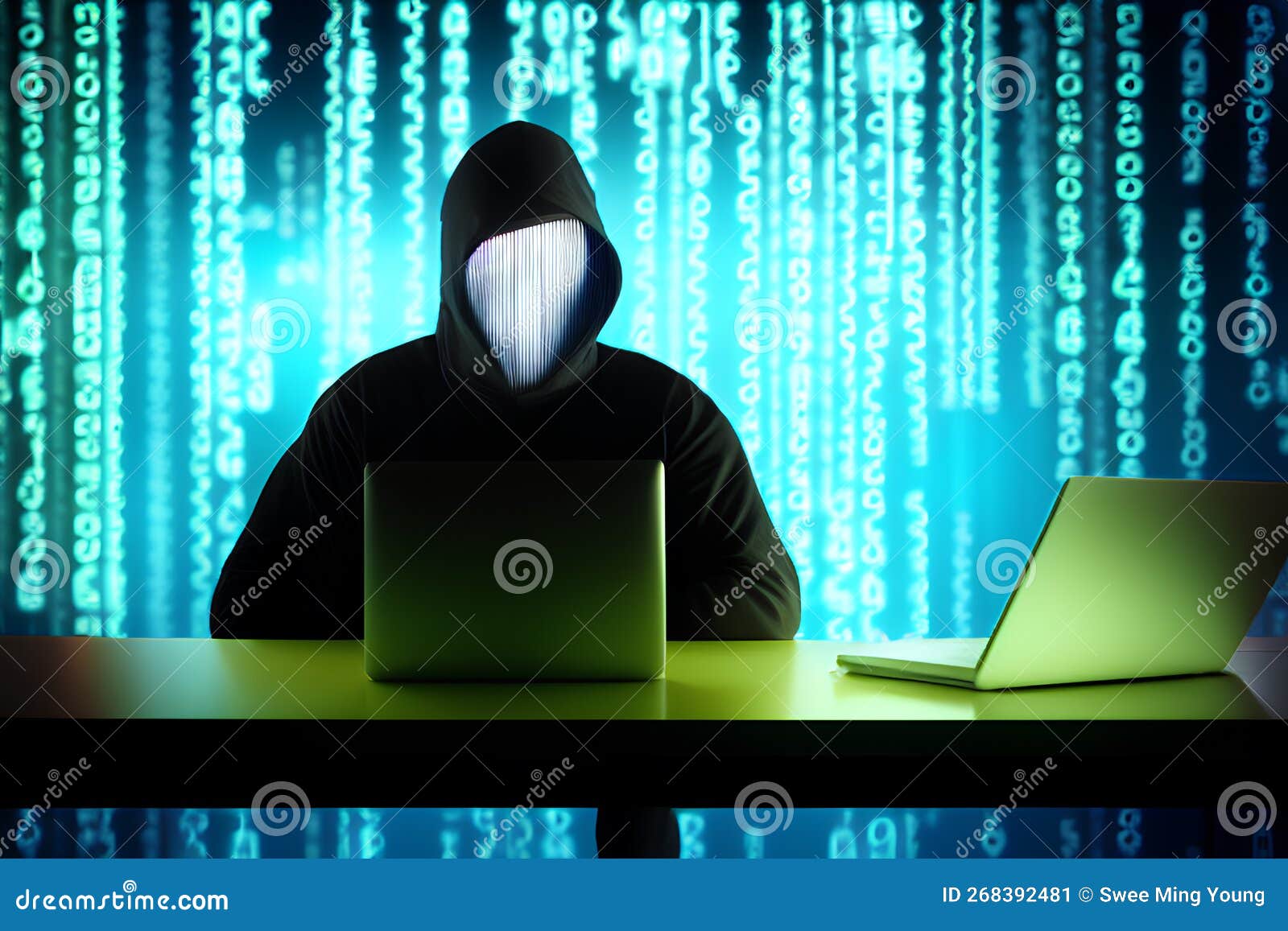 The Cyber Crime Hacker on the Computer System in the Dark Room. Stock ...