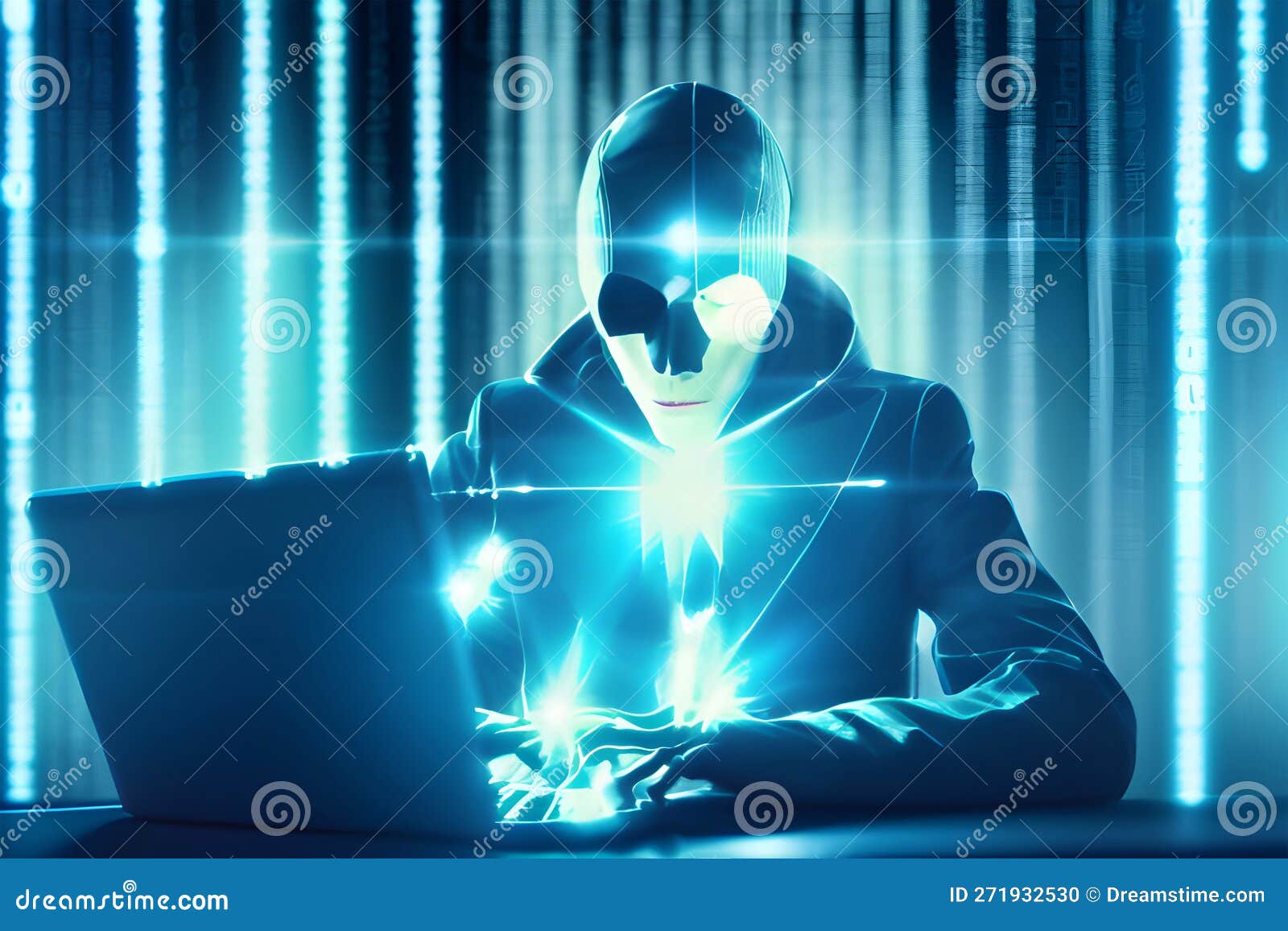 The Cyber Crime Hacker in Silhouetted and Disguised Breaking into the ...