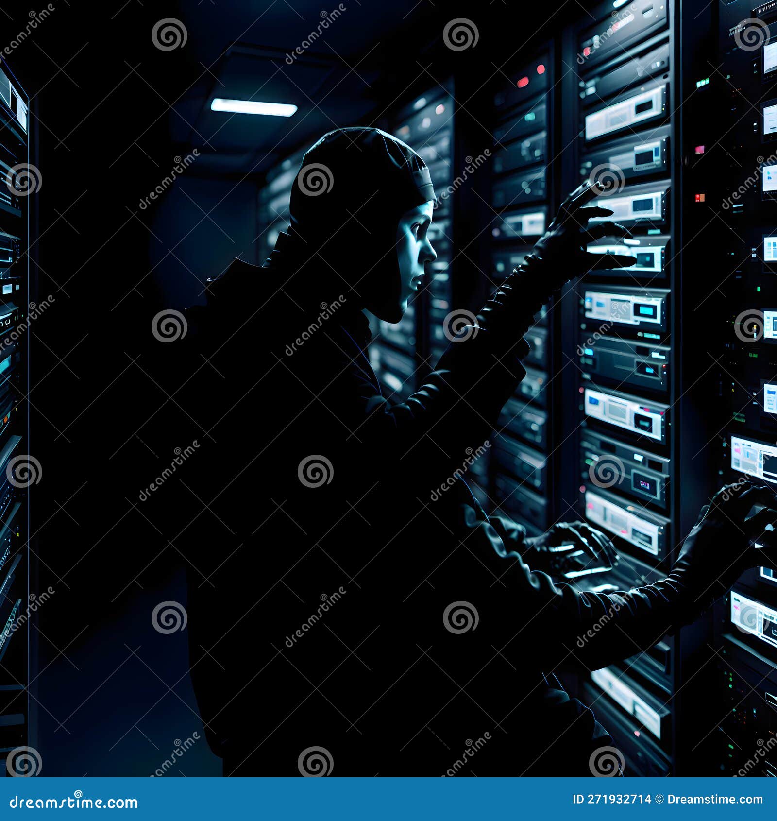 The Cyber Crime Hacker in Silhouetted and Disguised Breaking into the ...