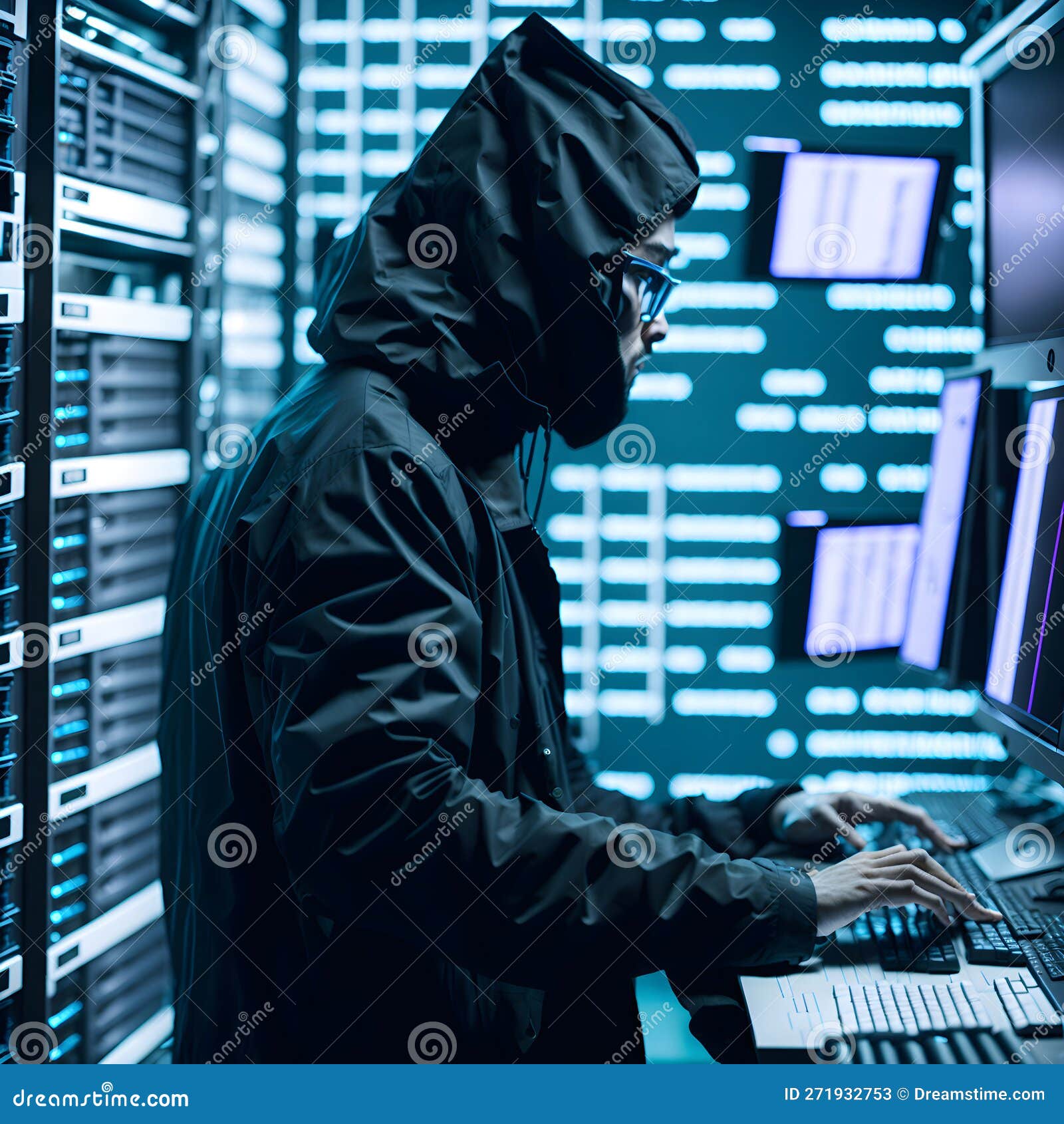 The Cyber Crime Hacker in Silhouetted and Disguised Breaking into the ...