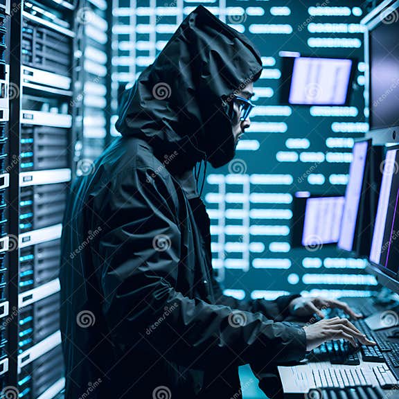 The Cyber Crime Hacker in Silhouetted and Disguised Breaking into the ...