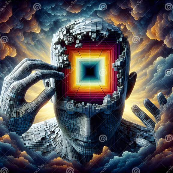 Digital Acsii Landscape of an Cyborg Forehead from Triangles,of ...