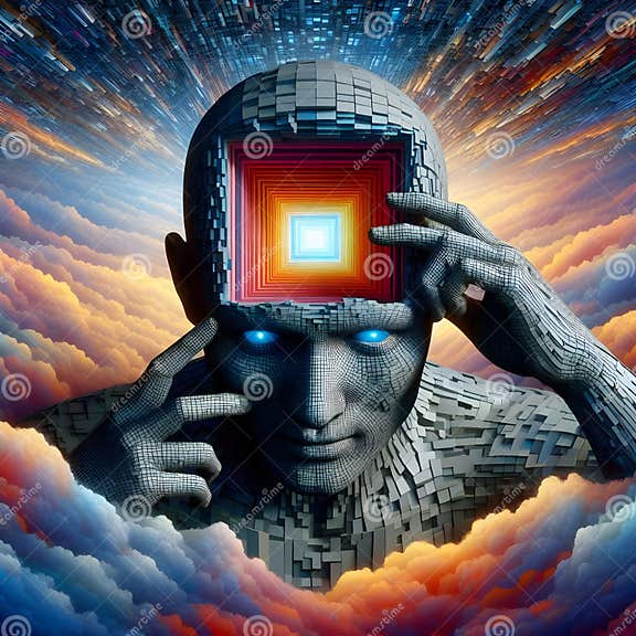 Digital Acsii Landscape of an Cyborg Forehead from Triangles,of ...