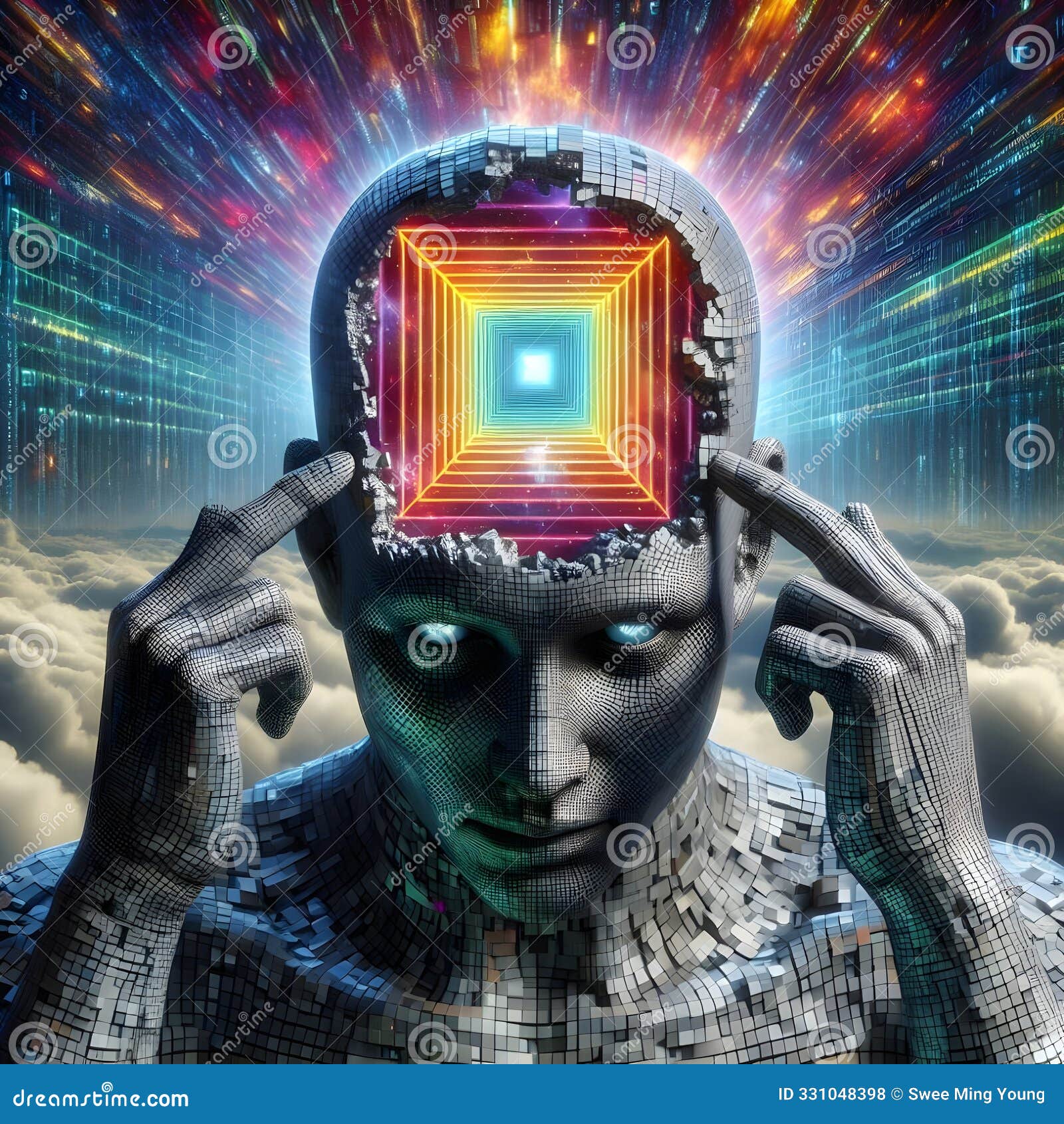 Digital Acsii Landscape of an Cyborg Forehead from Triangles,of ...